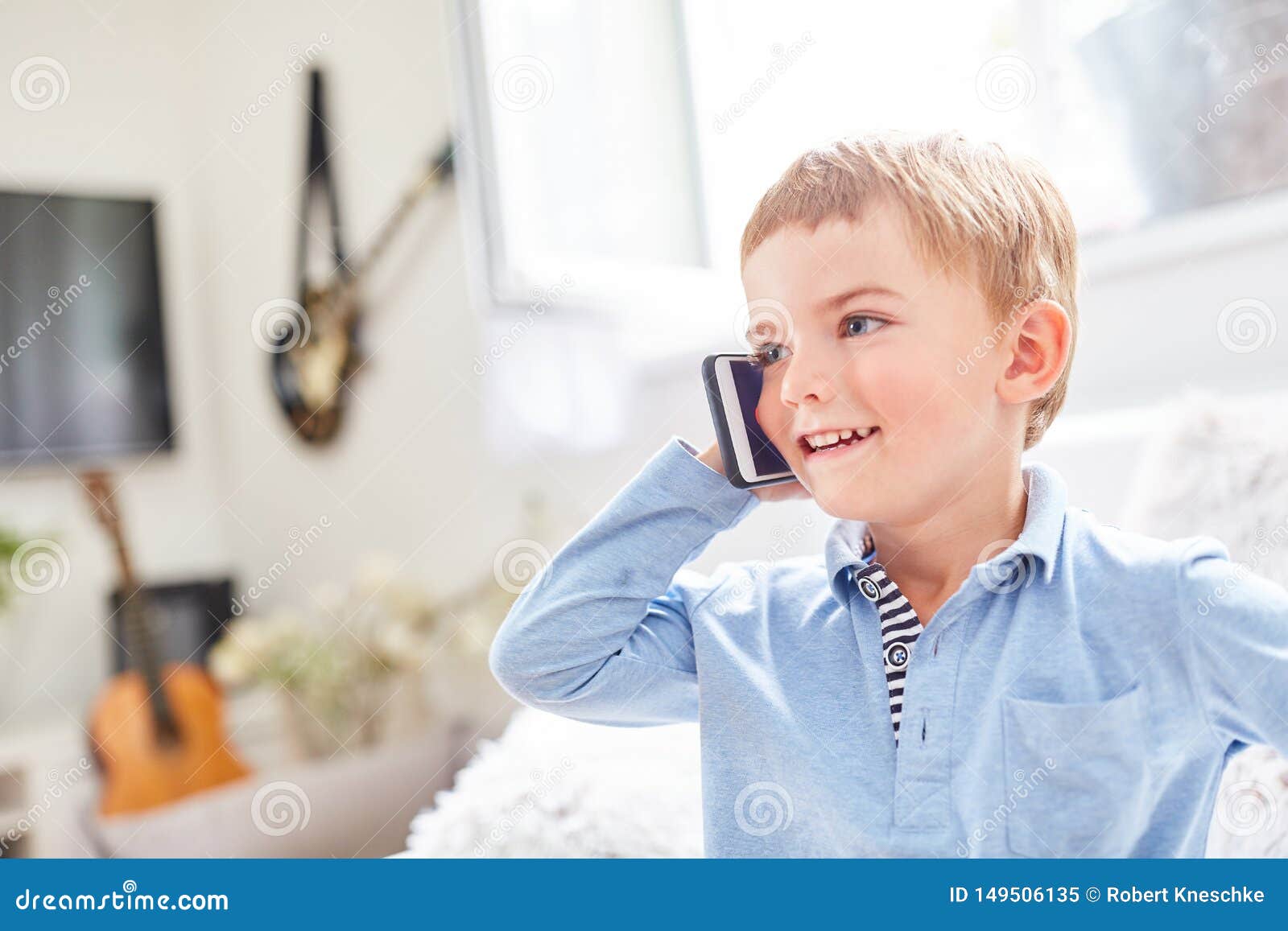 Boy is Phoning with the Smartphone Stock Image - Image of joyful, smile ...