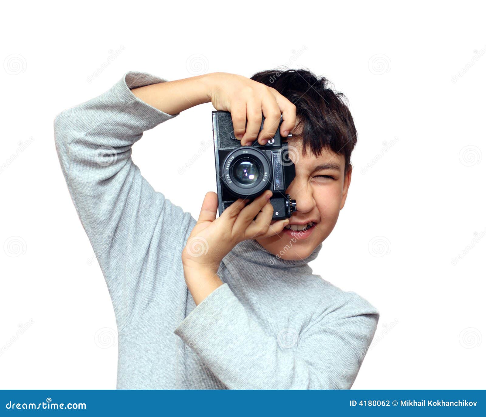 Boy Photographing Vertical With Black Slr Camera Stock Photography ...