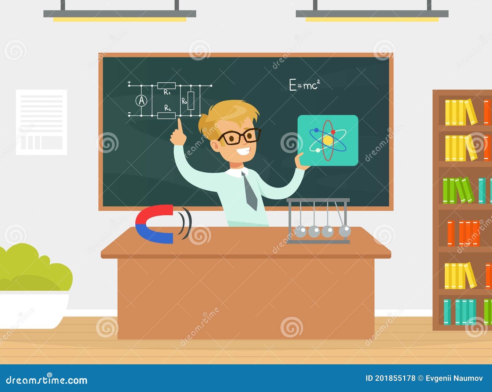 Boy Physicist Scientist Character Explaining Molecular Formula at ...
