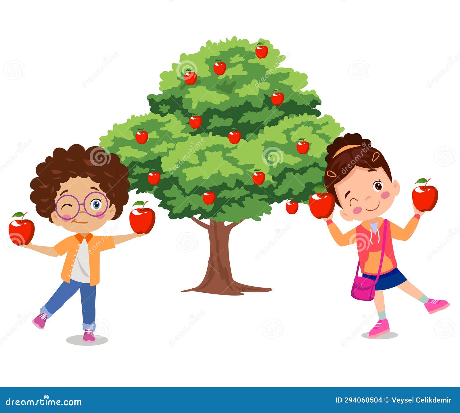 Boy Picking Apples from Tree Stock Vector - Illustration of cartoon ...