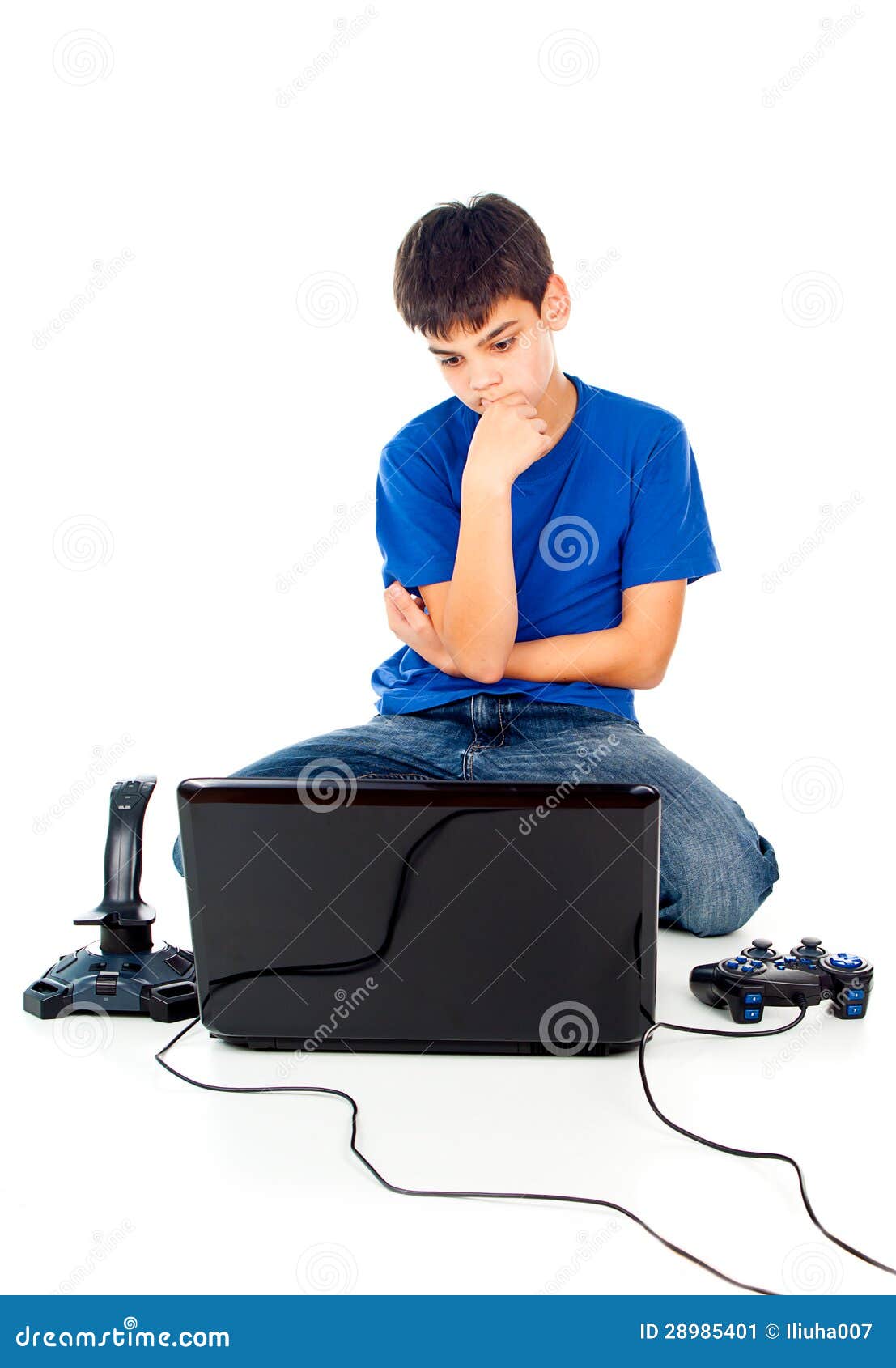 Boy Picks a Laptop or Joystick Stock Image - Image of people, hobby ...