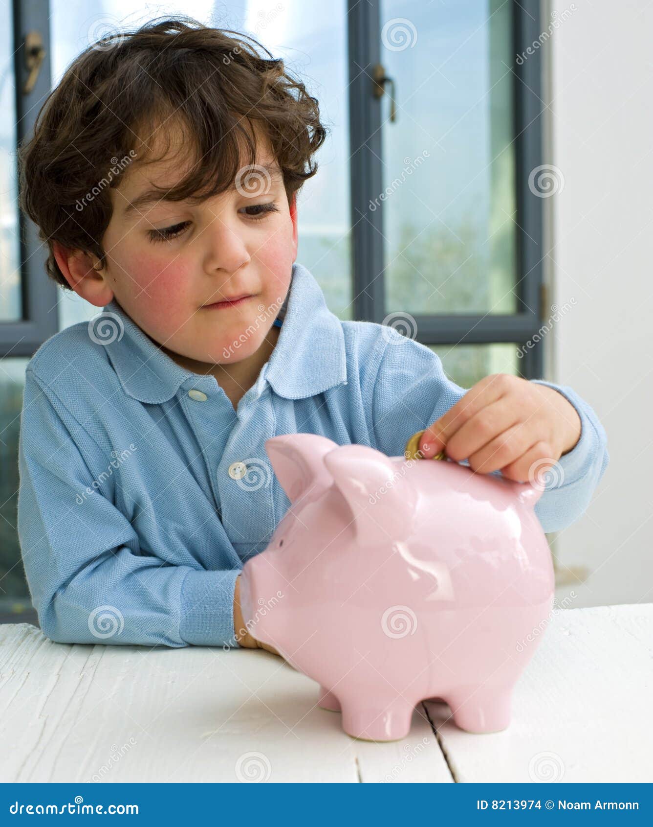 Boy piggy bank stock photo. Image of money, save, portrait - 8213974