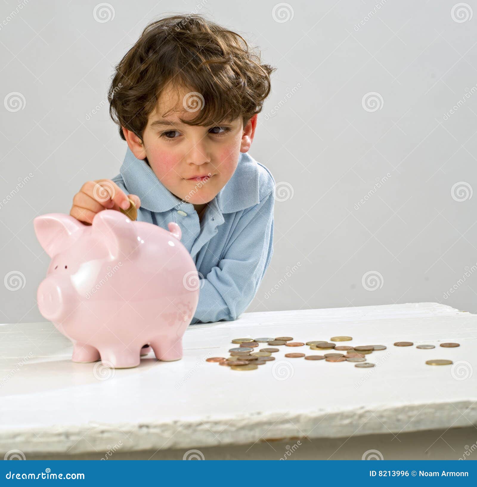 Boy piggy bank stock photo. Image of color, currency, portrait - 8213996