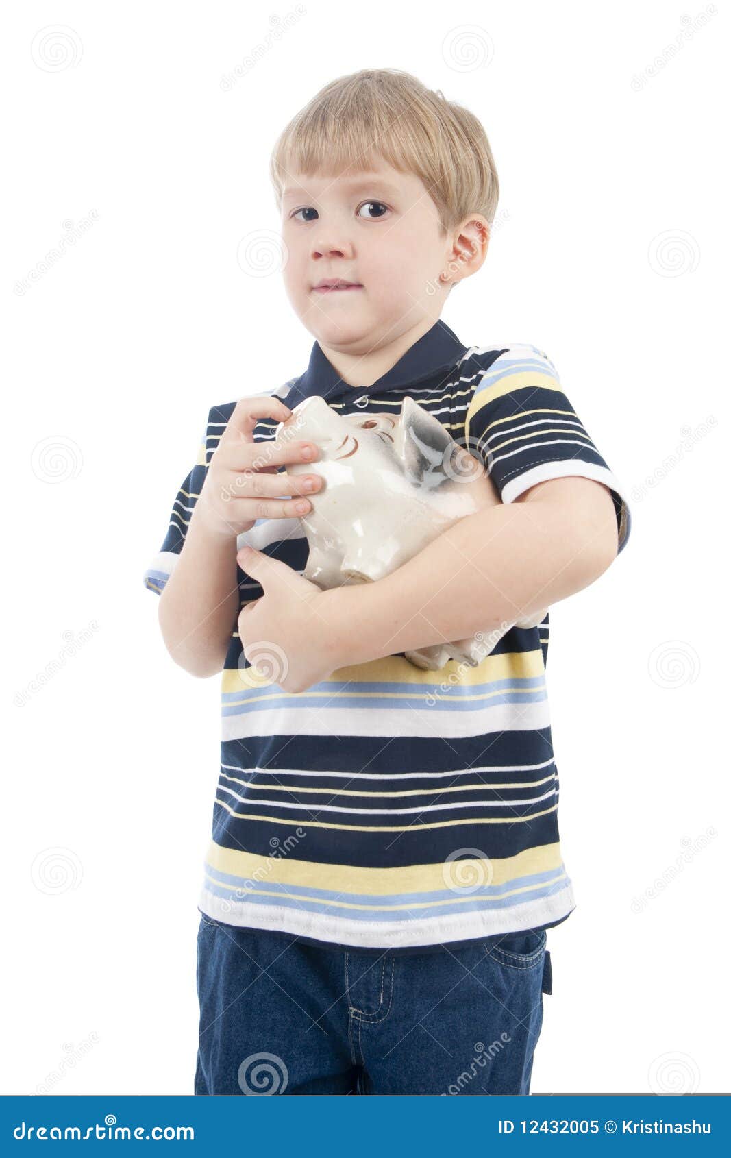A boy with piggy box stock image. Image of saver, happy - 12432005