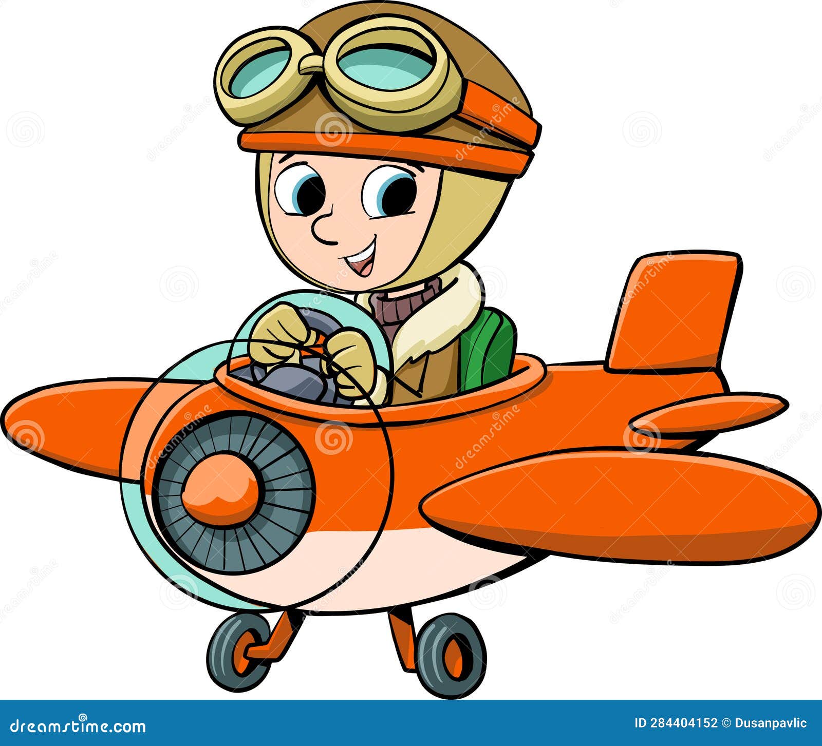 Boy Pilot Drives a Red Plane Stock Illustration - Illustration of clip ...