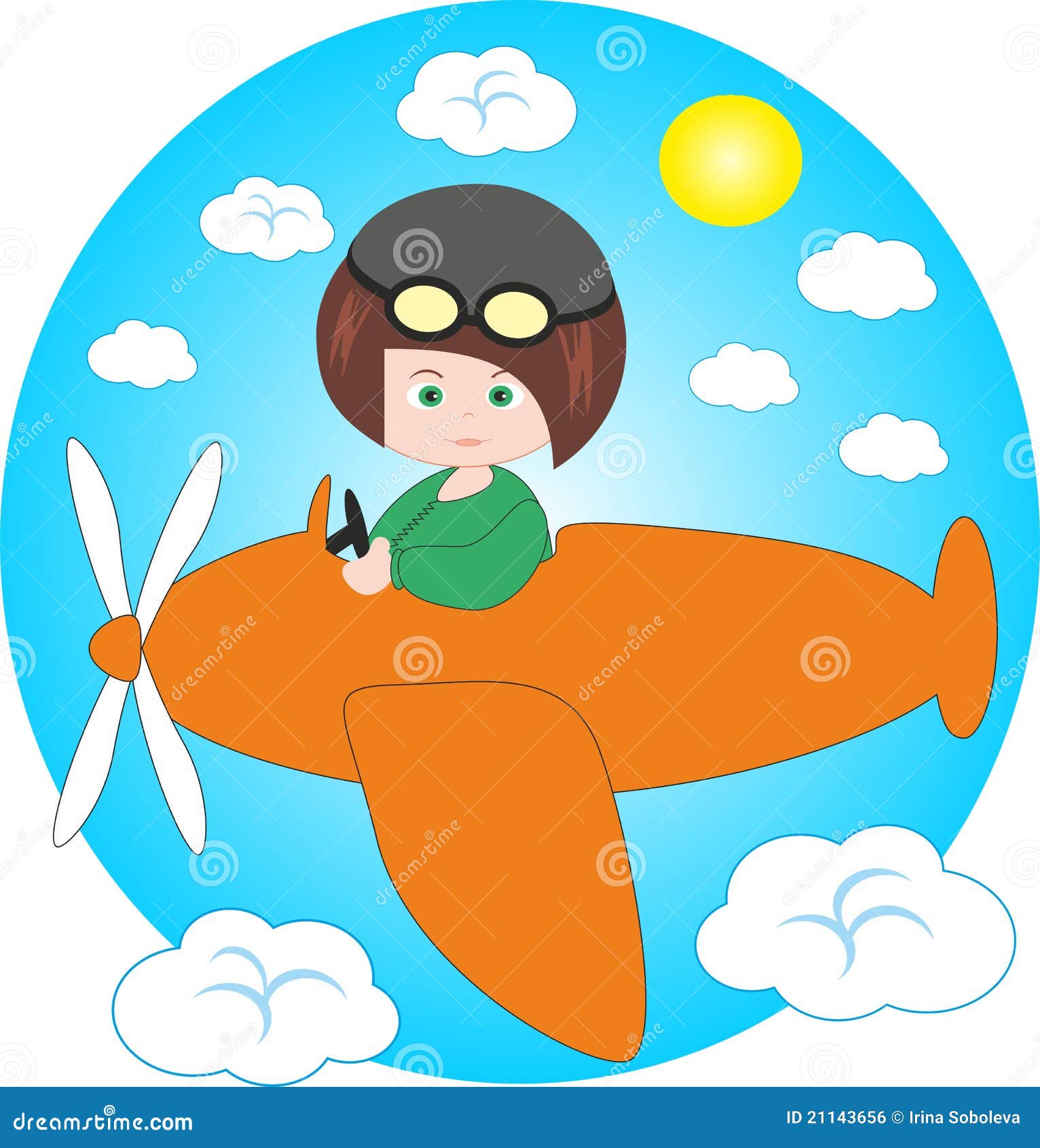 Boy - pilot on plane. stock vector. Illustration of male - 21143656