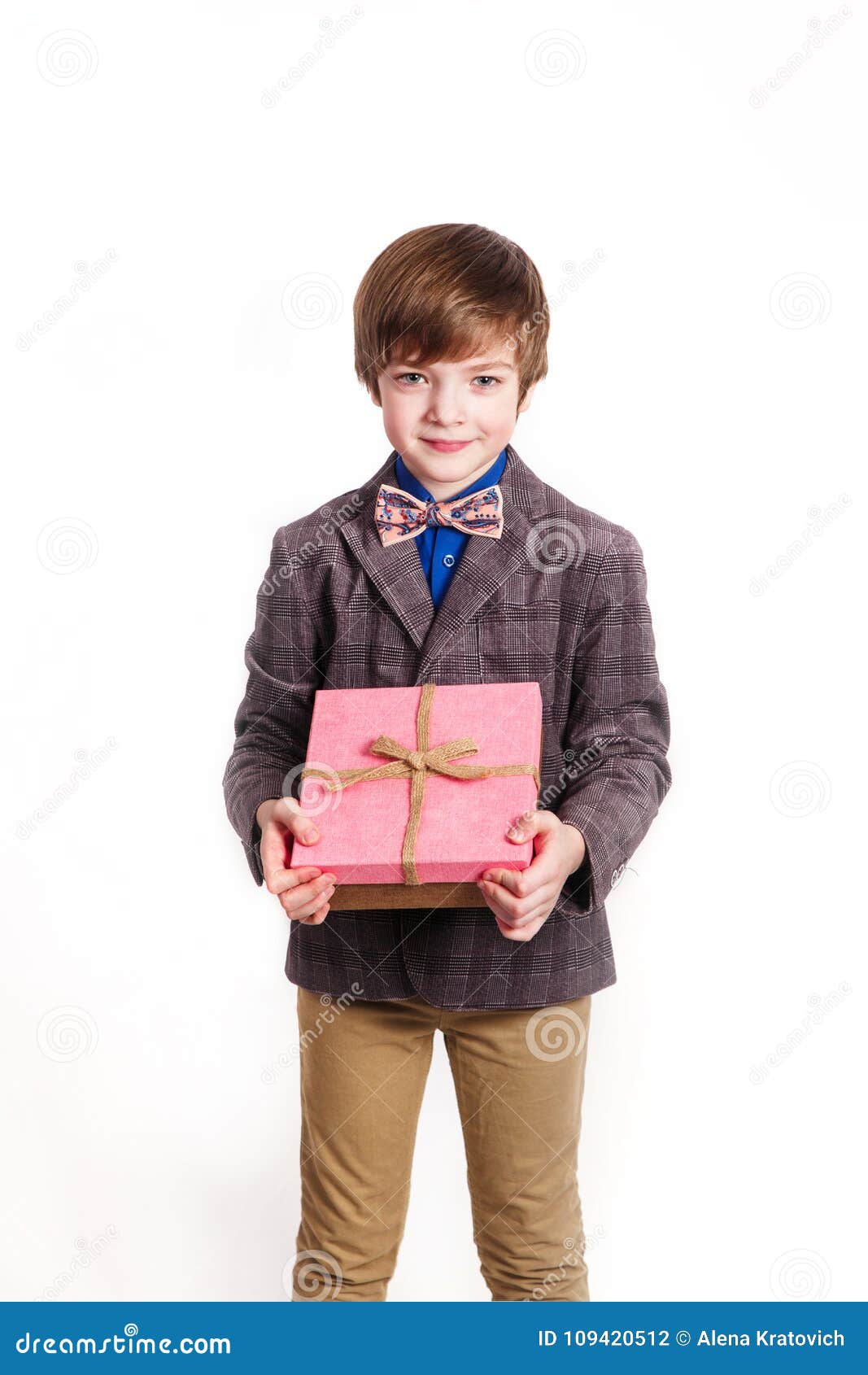 Boy with pink gift box stock photo. Image of happy, hand - 109420512