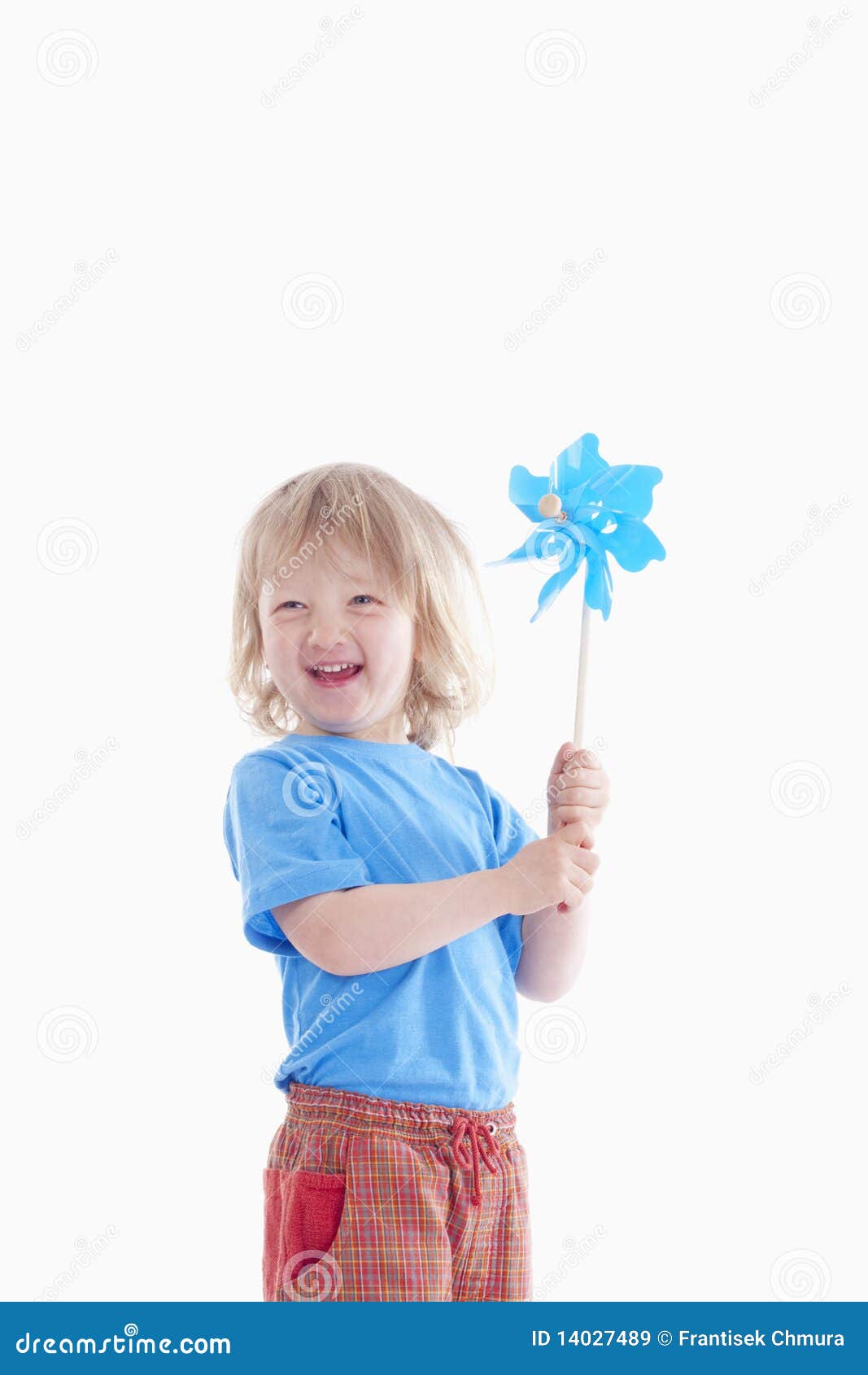 Boy with pinwheel stock image. Image of energy, blue - 14027489