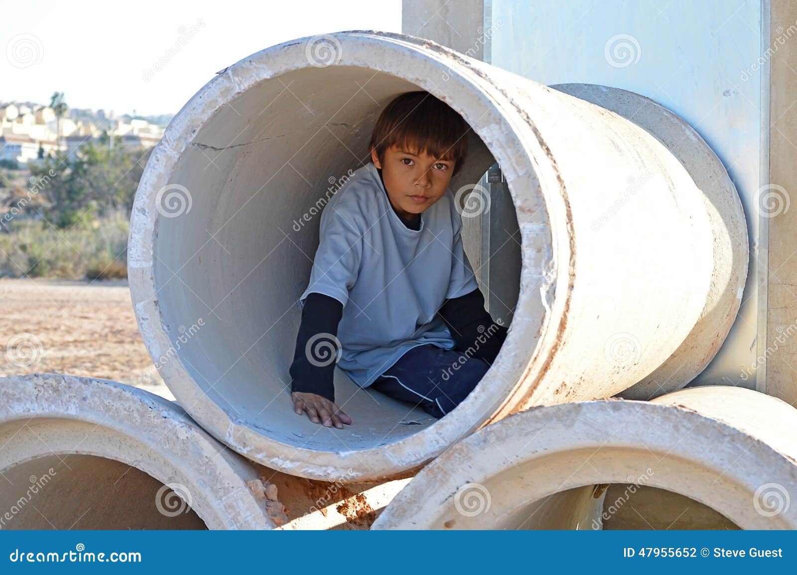Boy In A Pipe - Sewer Drainage Drain Royalty-Free Stock Image ...