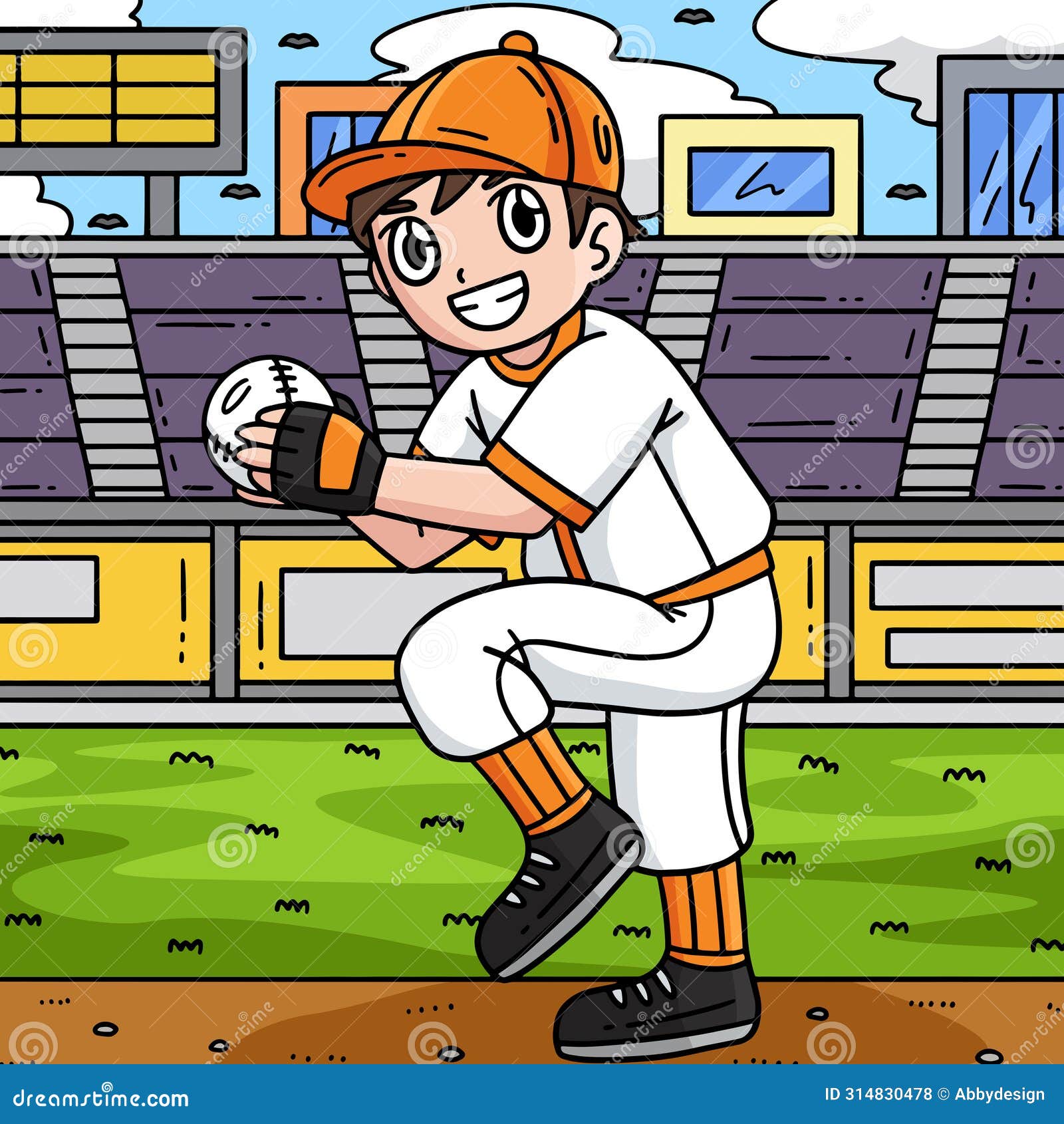 Boy Pitching Baseball Colored Cartoon Illustration Stock Illustration ...