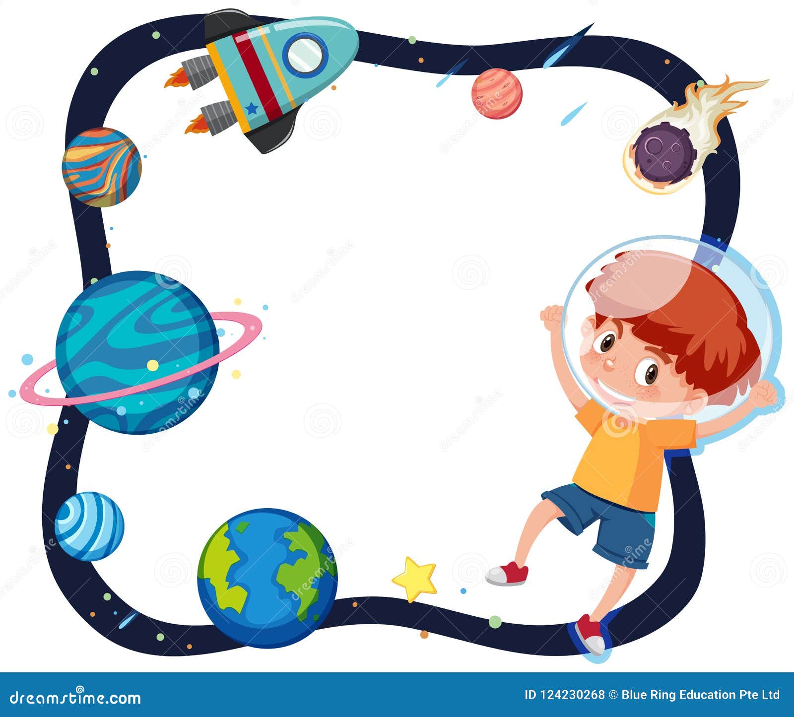 A Boy in Planet Space Frame Stock Vector - Illustration of science ...