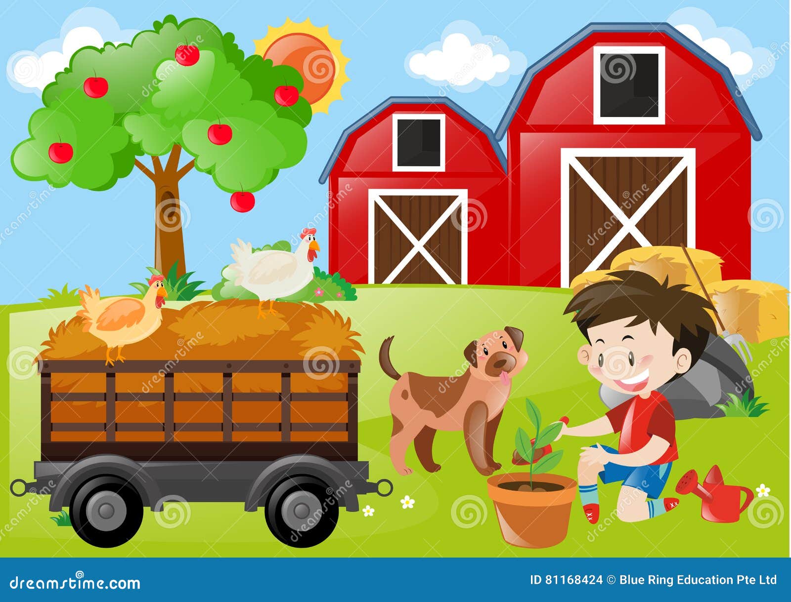 Boy Planting Tree in the Farm Stock Vector - Illustration of graphic ...