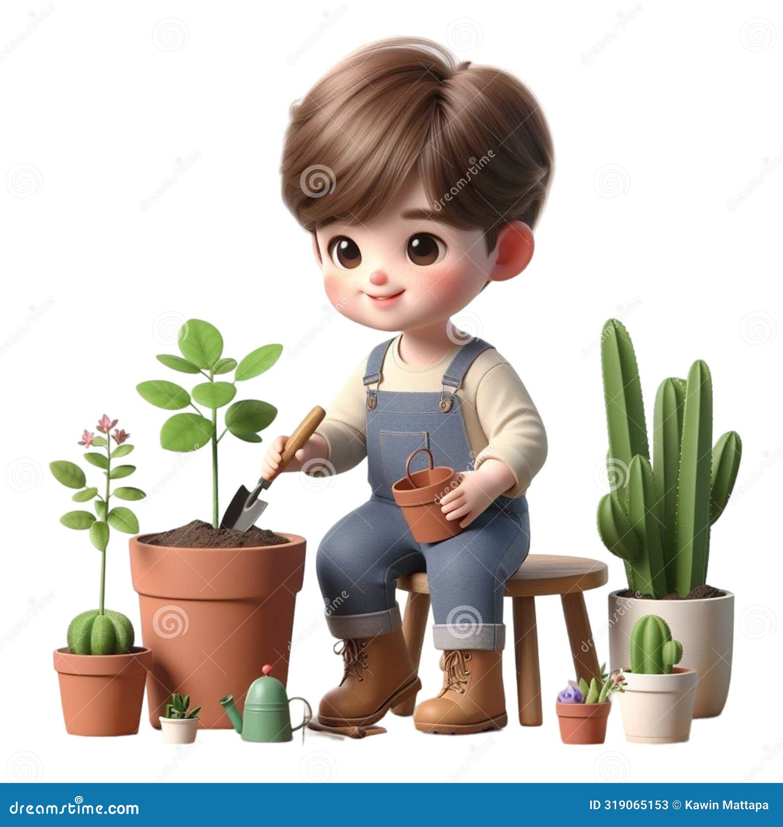 Boy planting trees stock illustration. Illustration of happy - 319065153