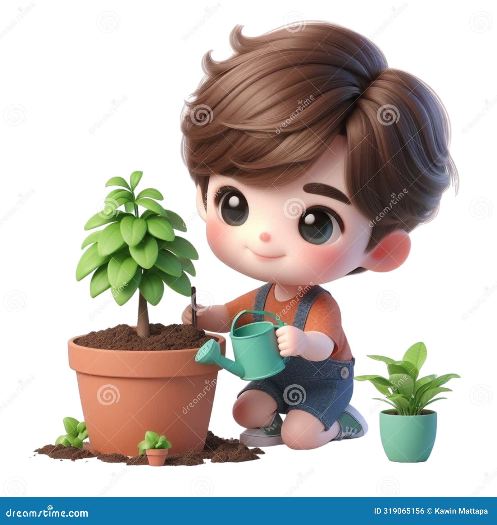 Boy planting trees stock illustration. Illustration of outdoor - 319065156