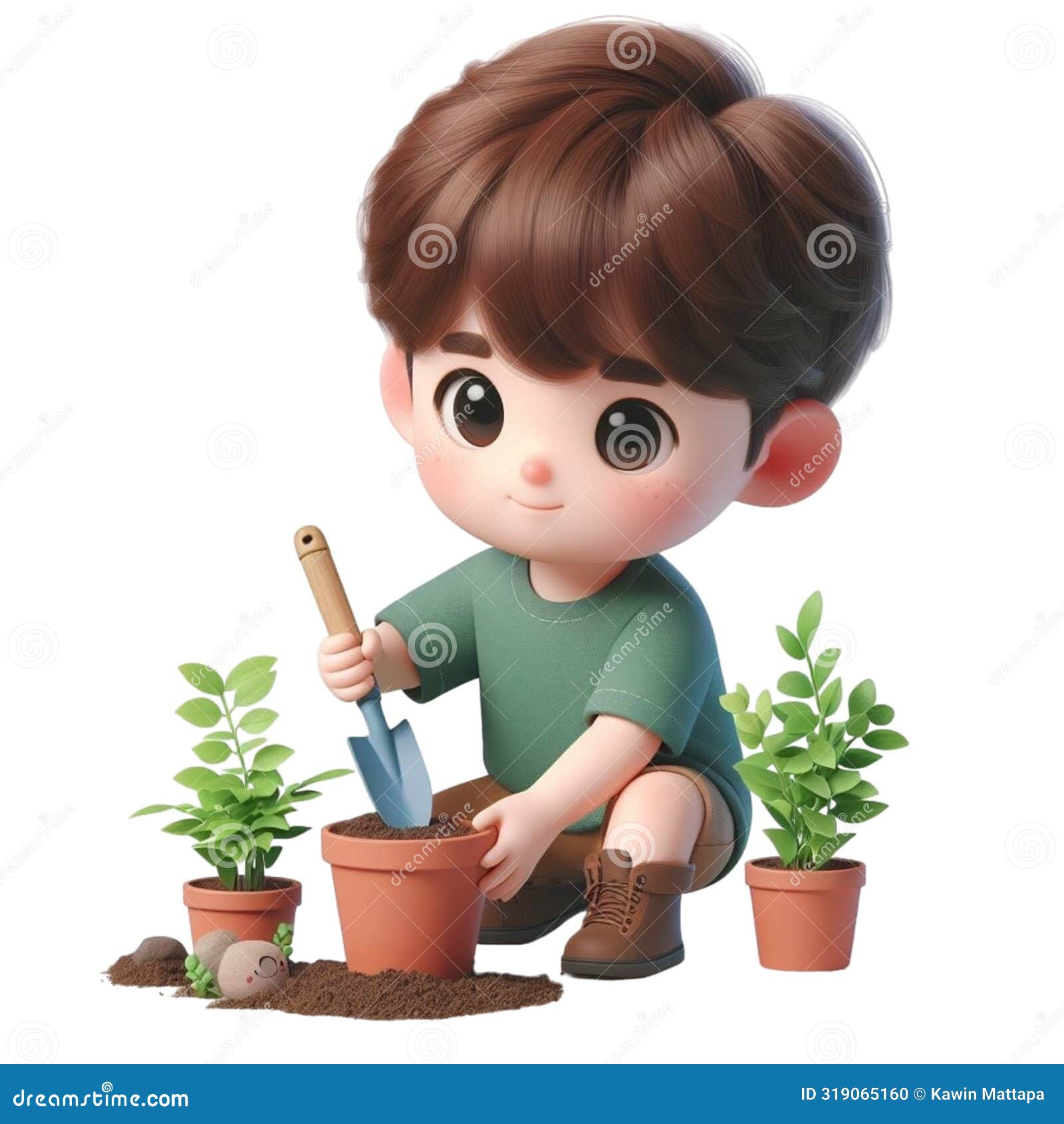 Boy planting trees stock illustration. Illustration of tree - 319065160