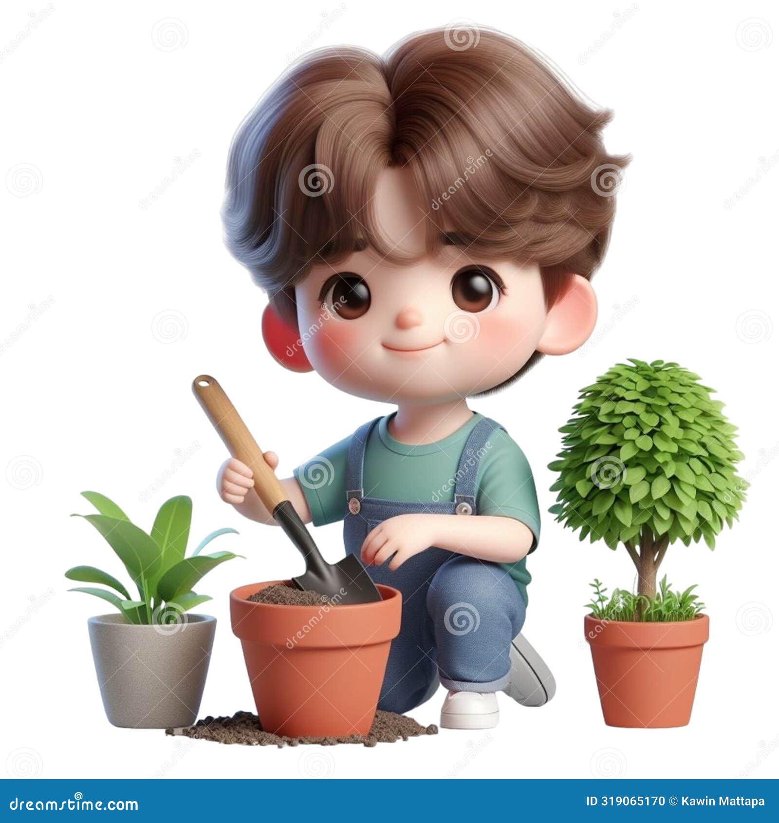 Boy planting trees stock illustration. Illustration of person - 319065170