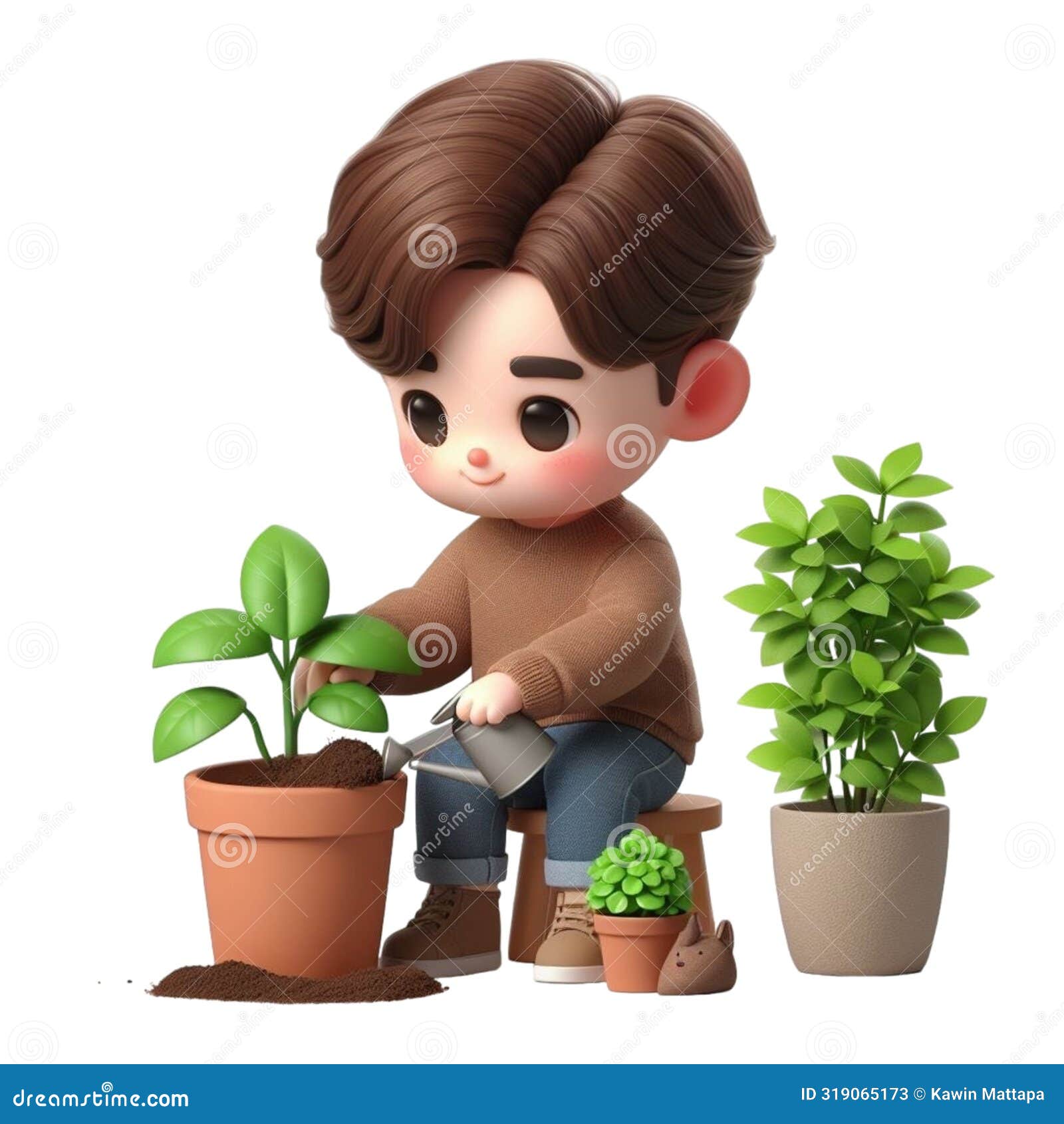 Boy planting trees stock illustration. Illustration of girl - 319065173