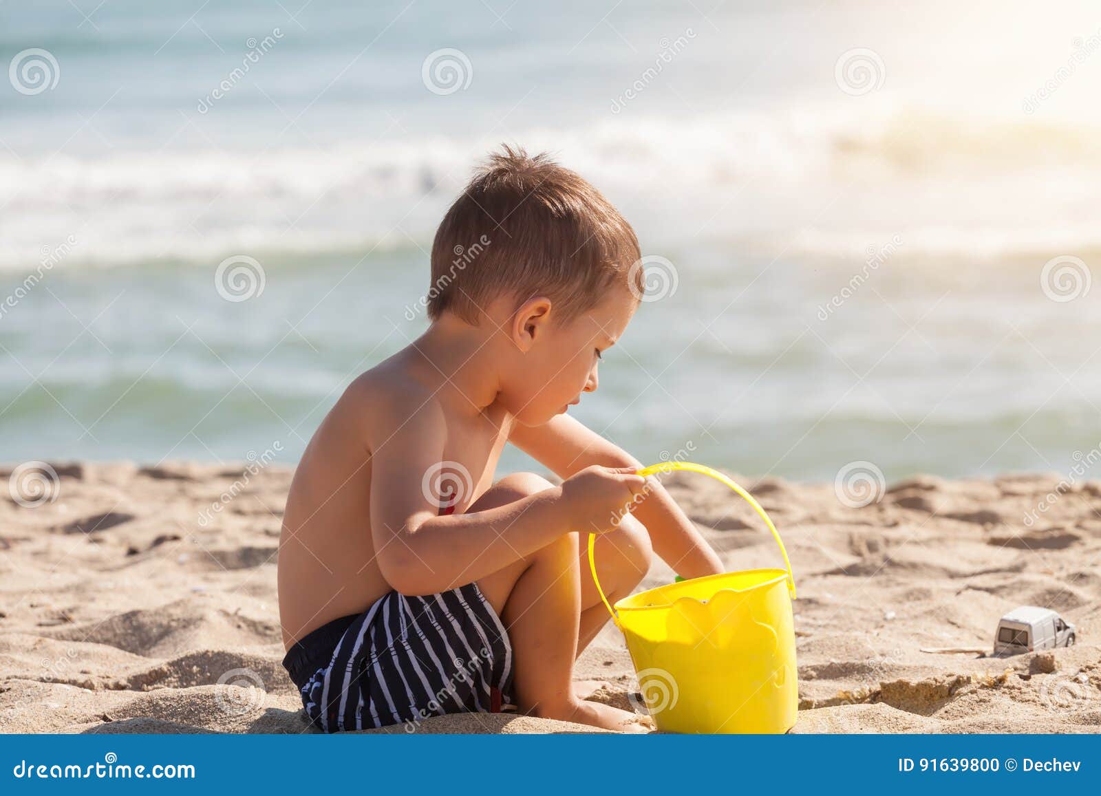 Boy Play with Sand on Summer Beach Stock Photo - Image of ocean, sand ...