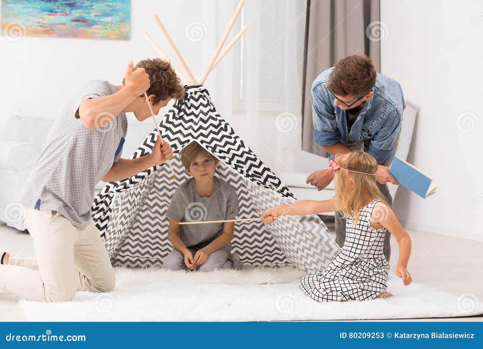 Boy in play tent stock image. Image of creative, relation - 80209253