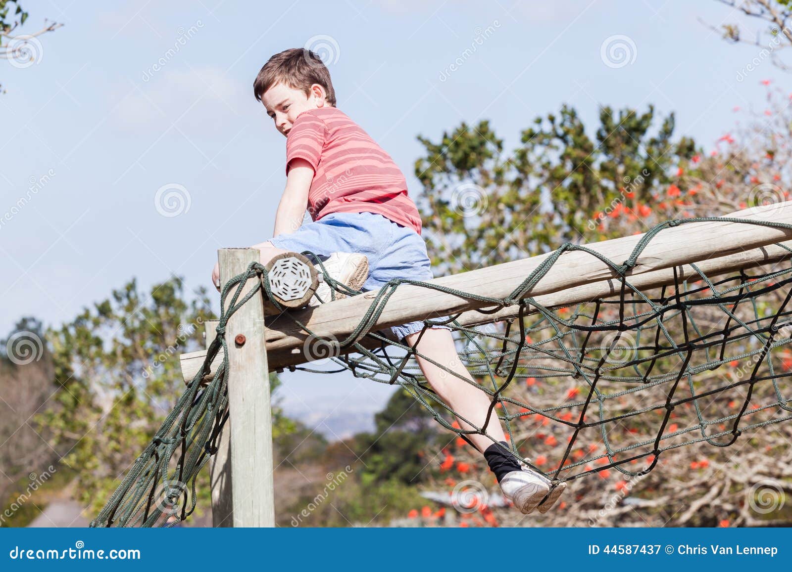 Boy Playground Climbing Netting Stock Image - Image of balance ...