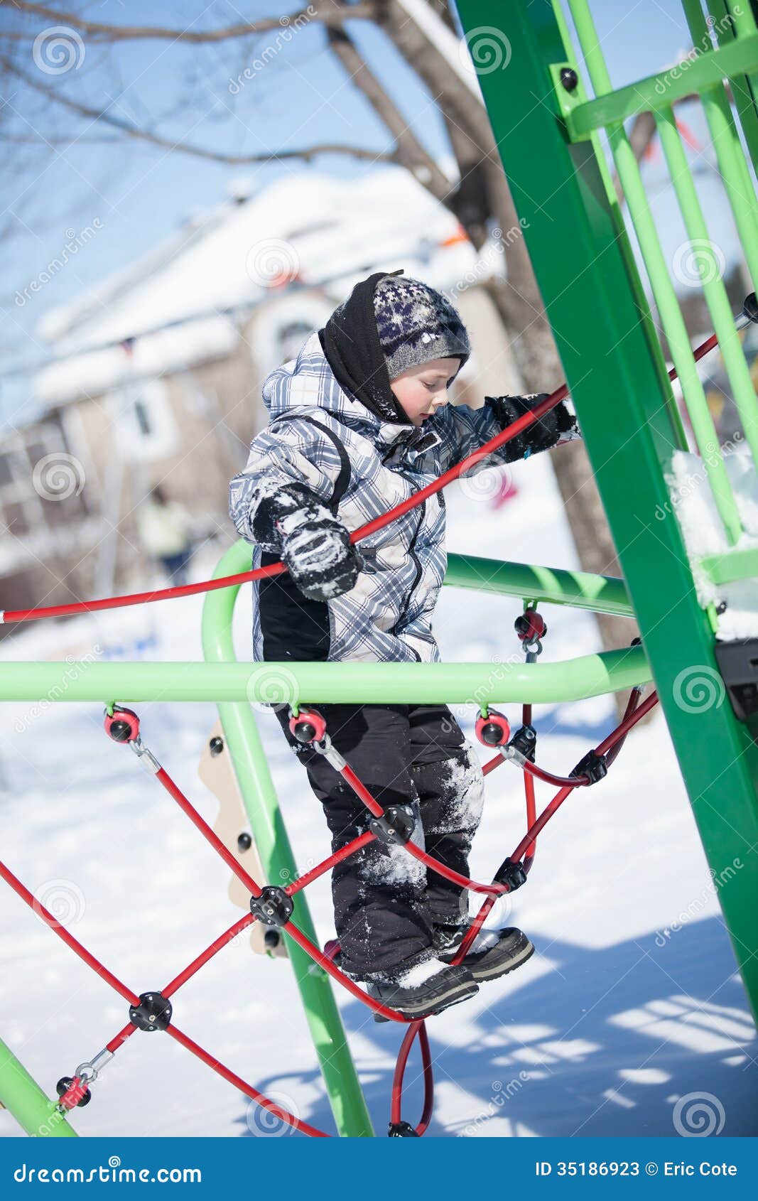 Boy in a Playground in Winter Stock Image - Image of winter, cold: 35186923