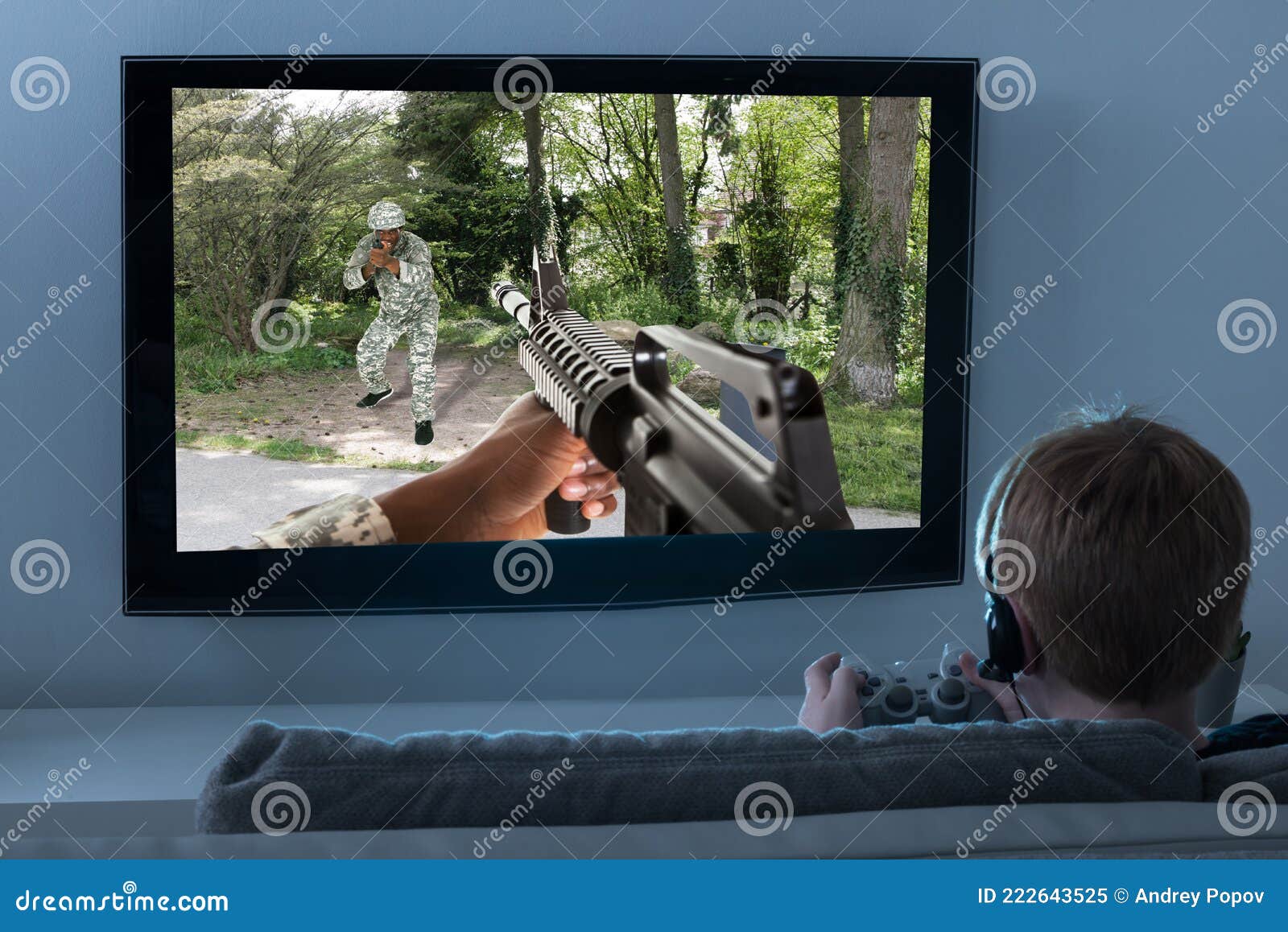 Boy Playing Action Game on Television Stock Image - Image of joystick ...