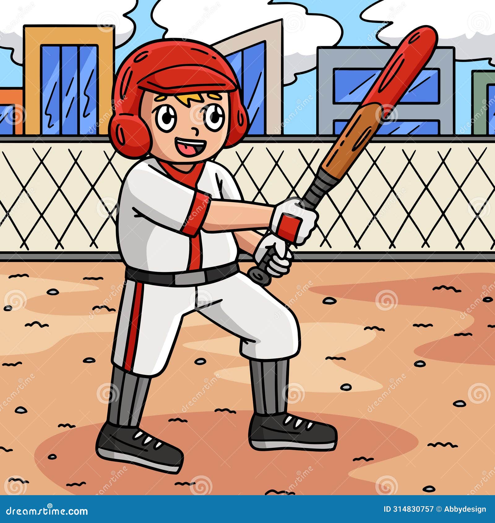 Boy Playing Baseball Colored Cartoon Illustration Stock Illustration ...