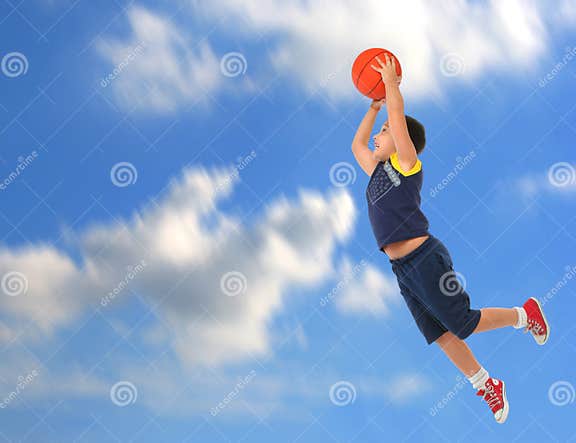 Boy Playing Basketball Jumping and Flying Stock Photo - Image of male ...