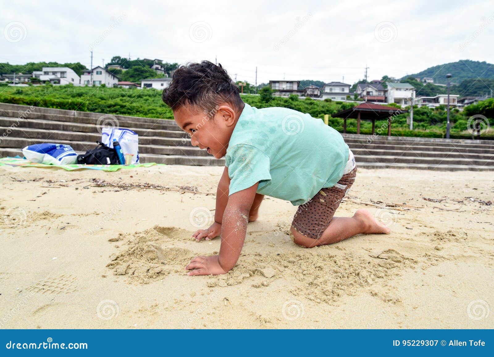 Boy Playing on the Beach Under the Sunny Sky Stock Image - Image of ...