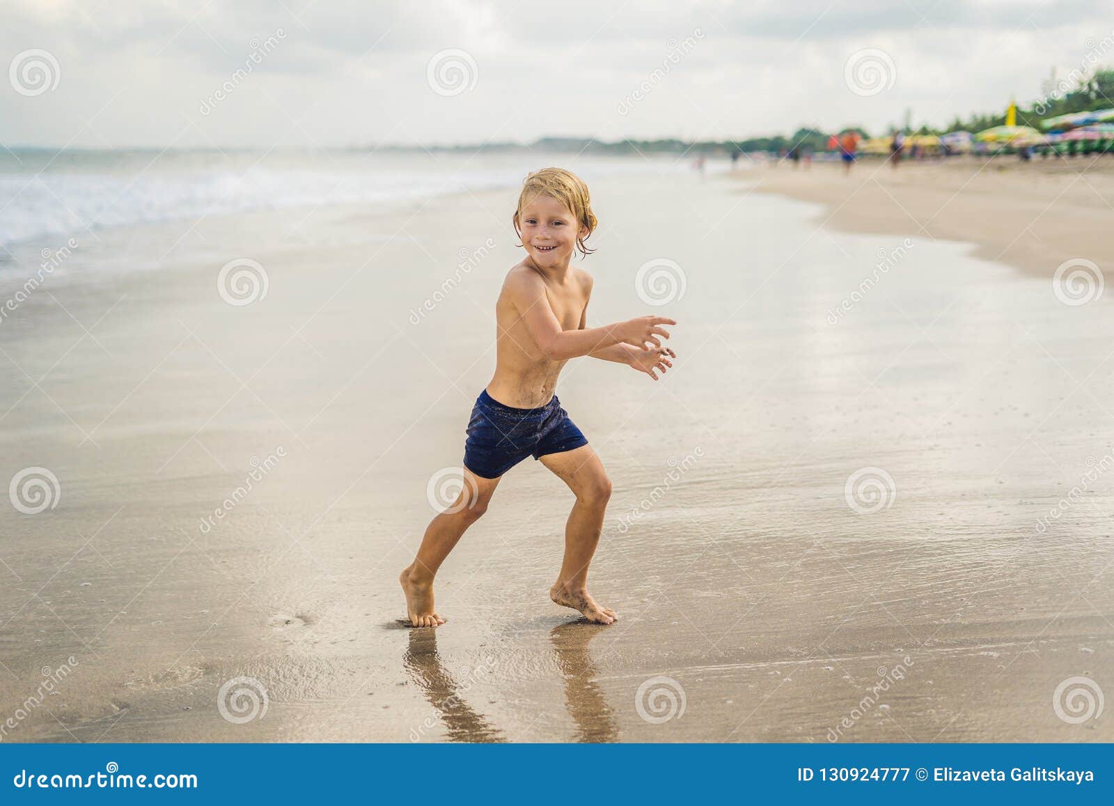 Boy Playing on the Beach in the Water Stock Image - Image of nature ...