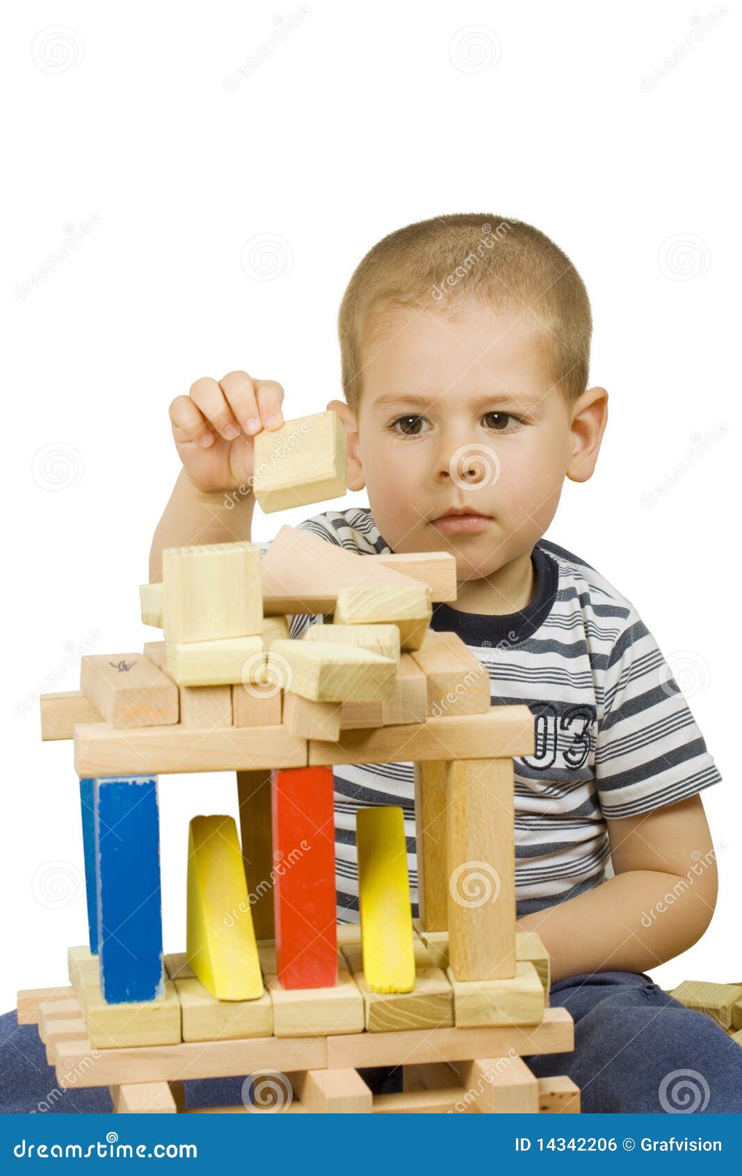 Boy playing with blocks stock photo. Image of wood, learning - 14342206