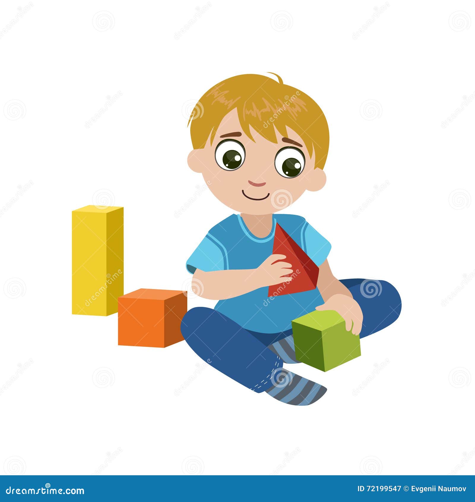 Boy Playing with Blocks stock vector. Illustration of indoors - 72199547