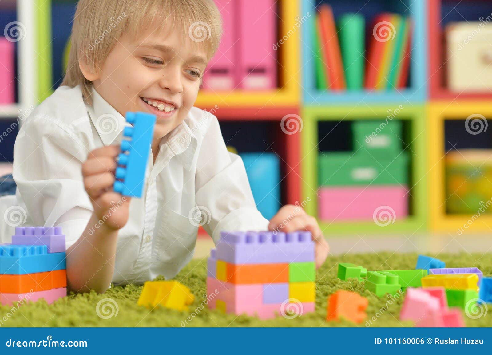 Boy playing with blocks stock photo. Image of lovely - 101160006