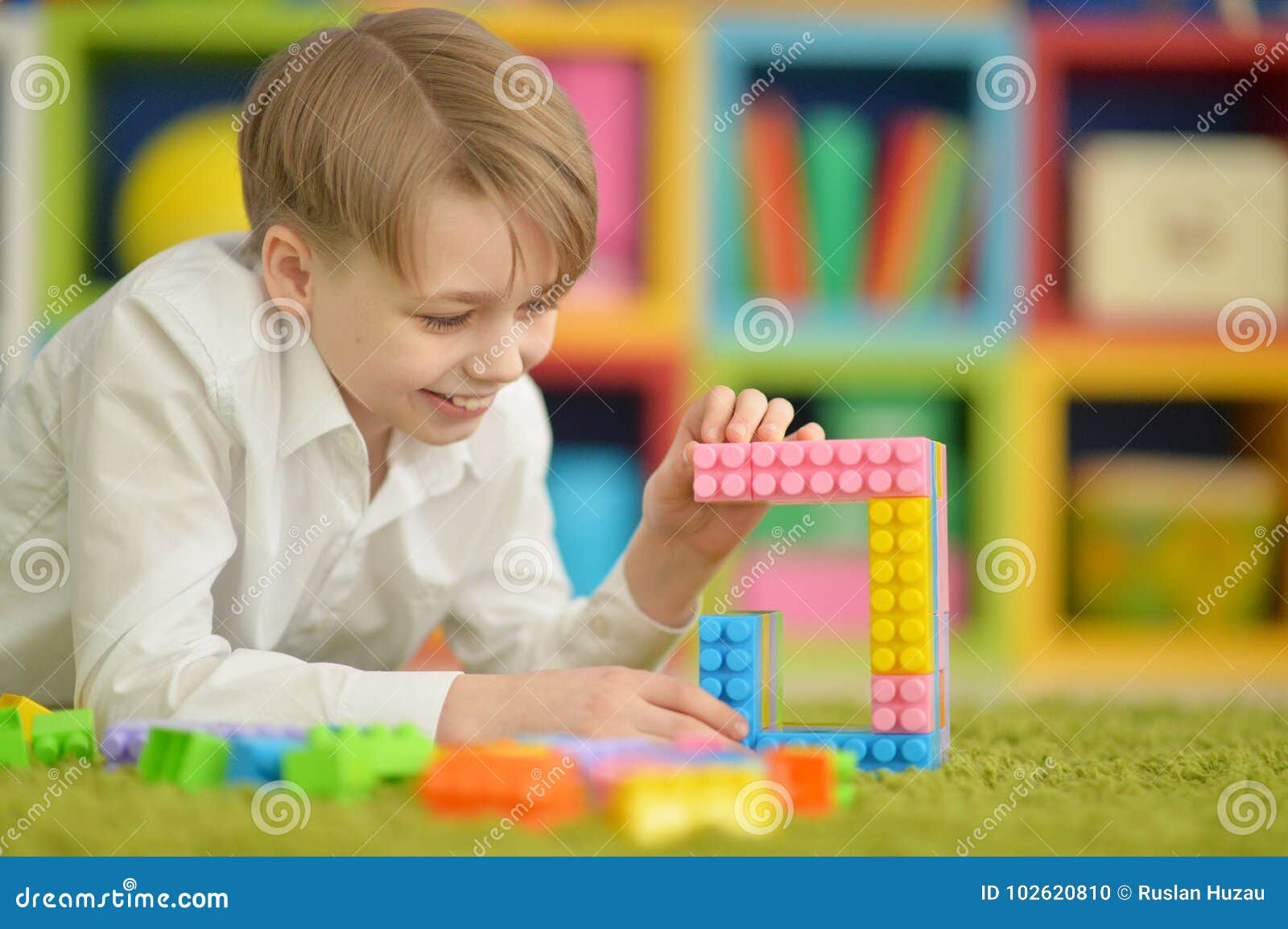 Boy playing with blocks stock photo. Image of toys, child - 102620810