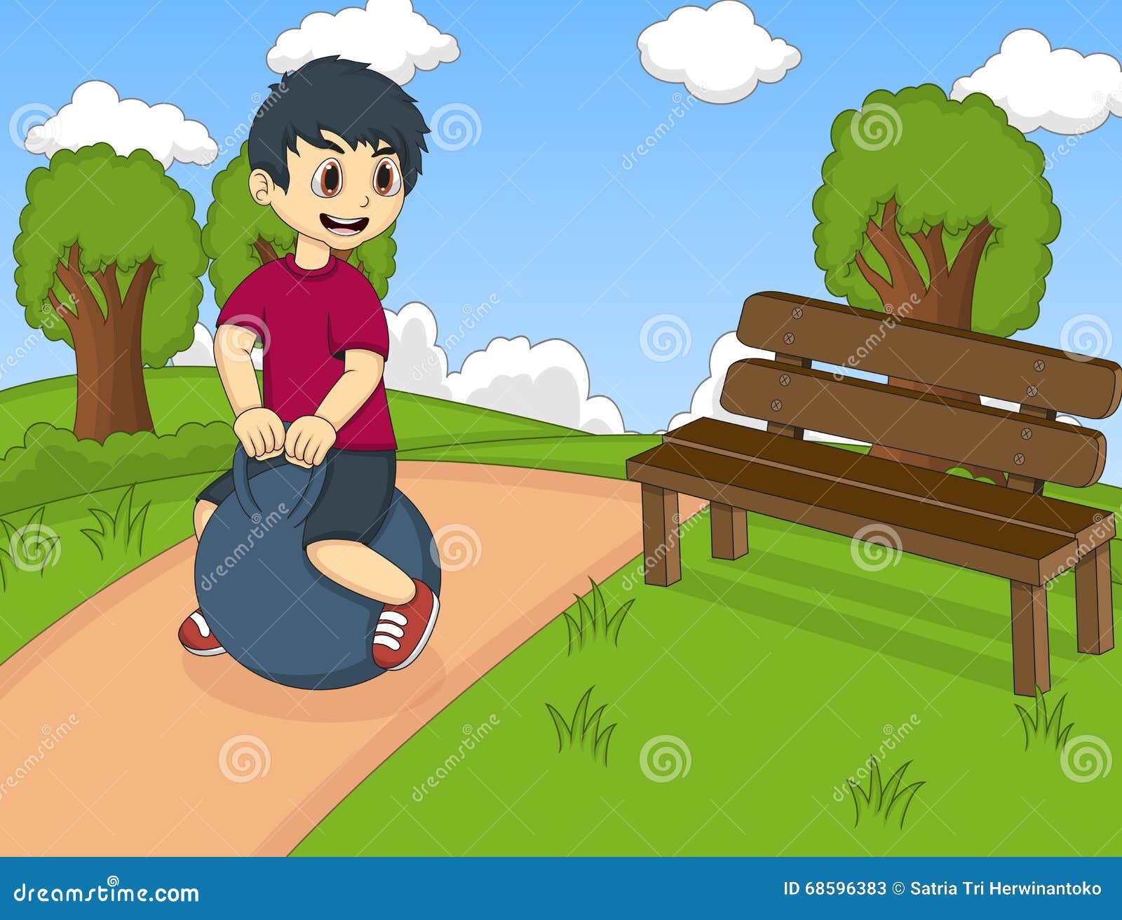 Boy Playing Bouncing Ball in the Park Cartoon Stock Vector ...