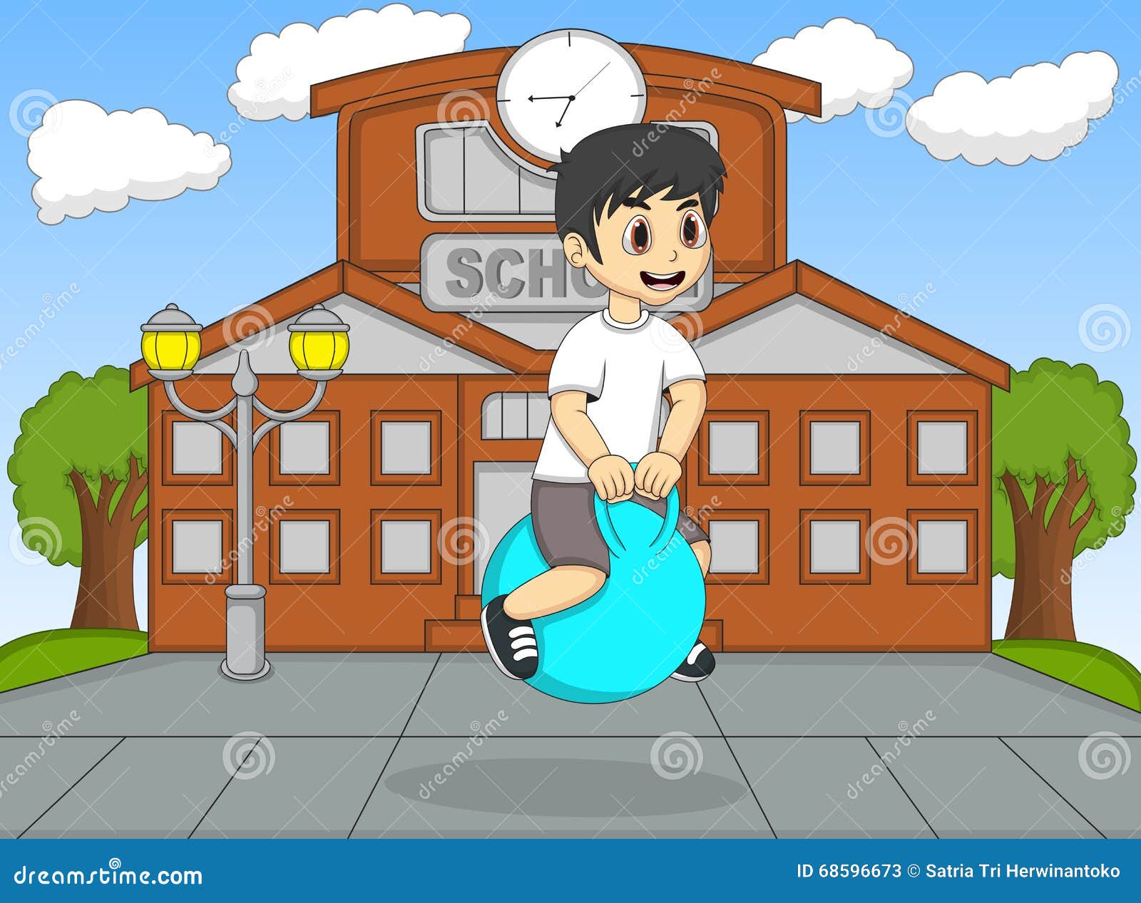 Boy Playing Bouncing Ball in the School Cartoon Stock Vector ...