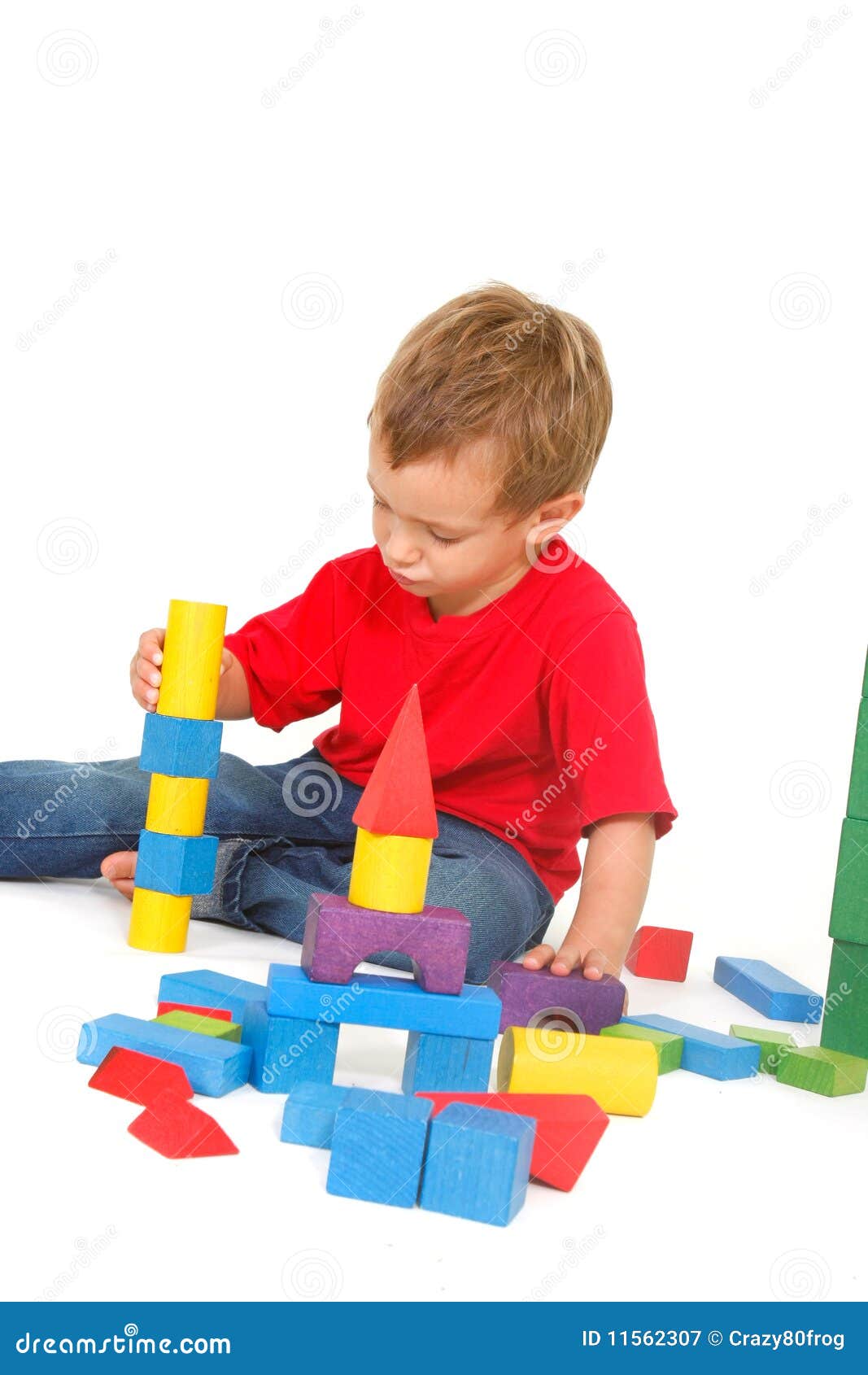 Boy Playing with Building Blocks Stock Image - Image of small, blocks ...