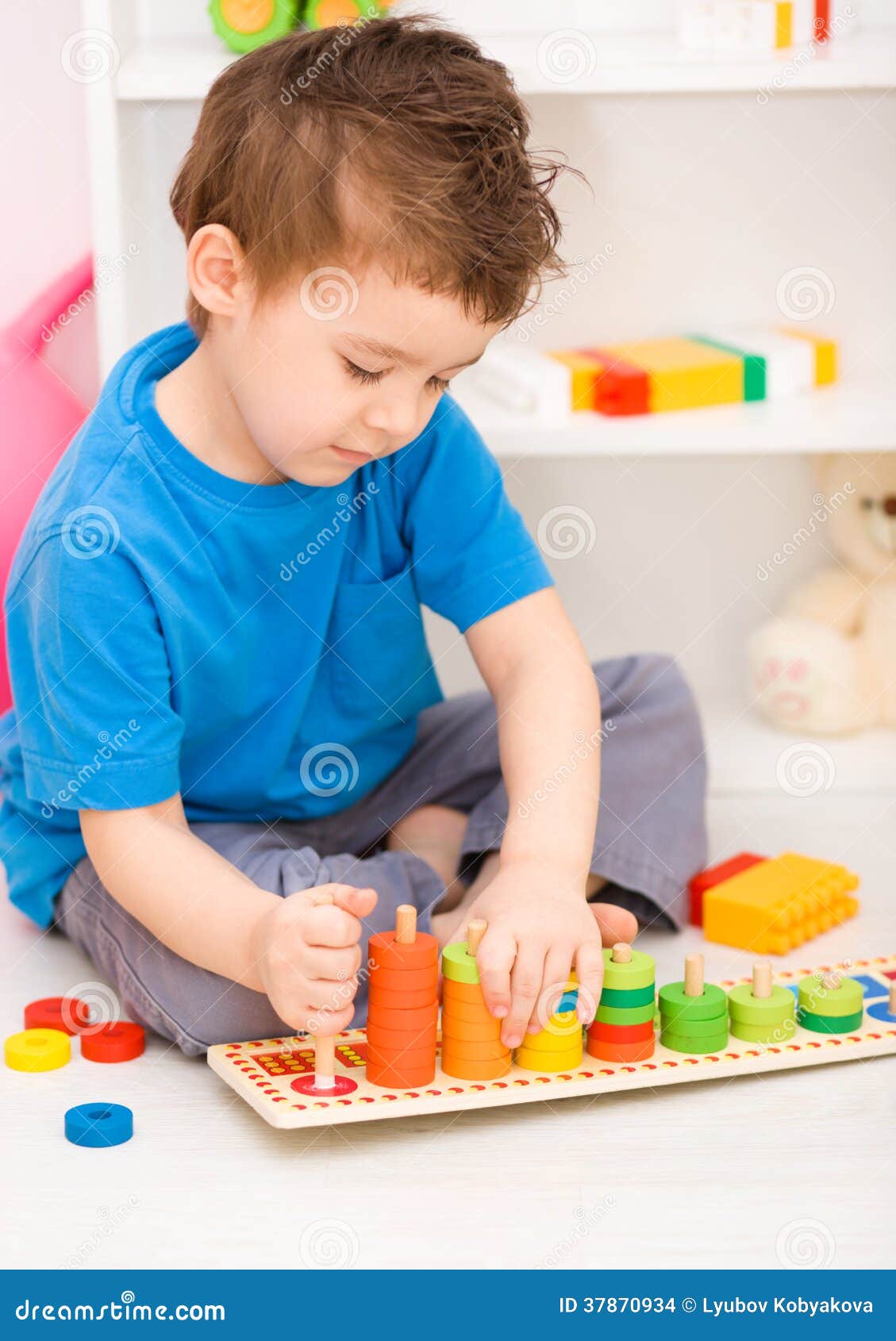 Boy is Playing with Building Blocks Stock Photo - Image of construction ...