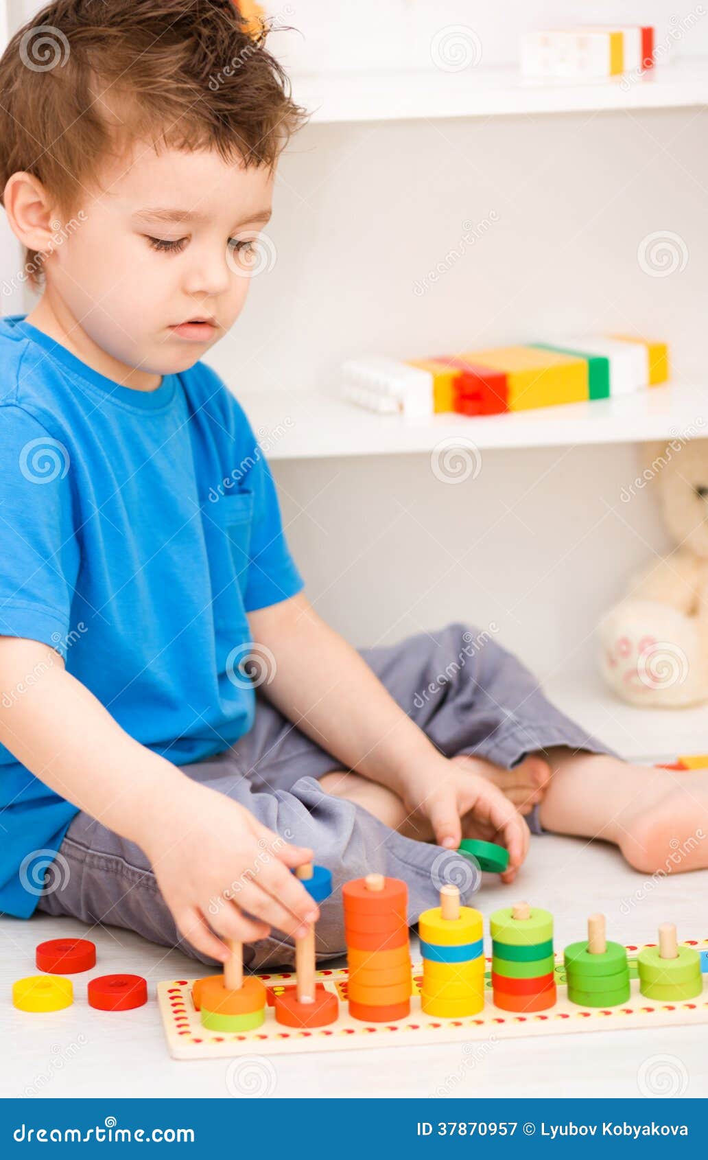 Boy is Playing with Building Blocks Stock Image - Image of child ...