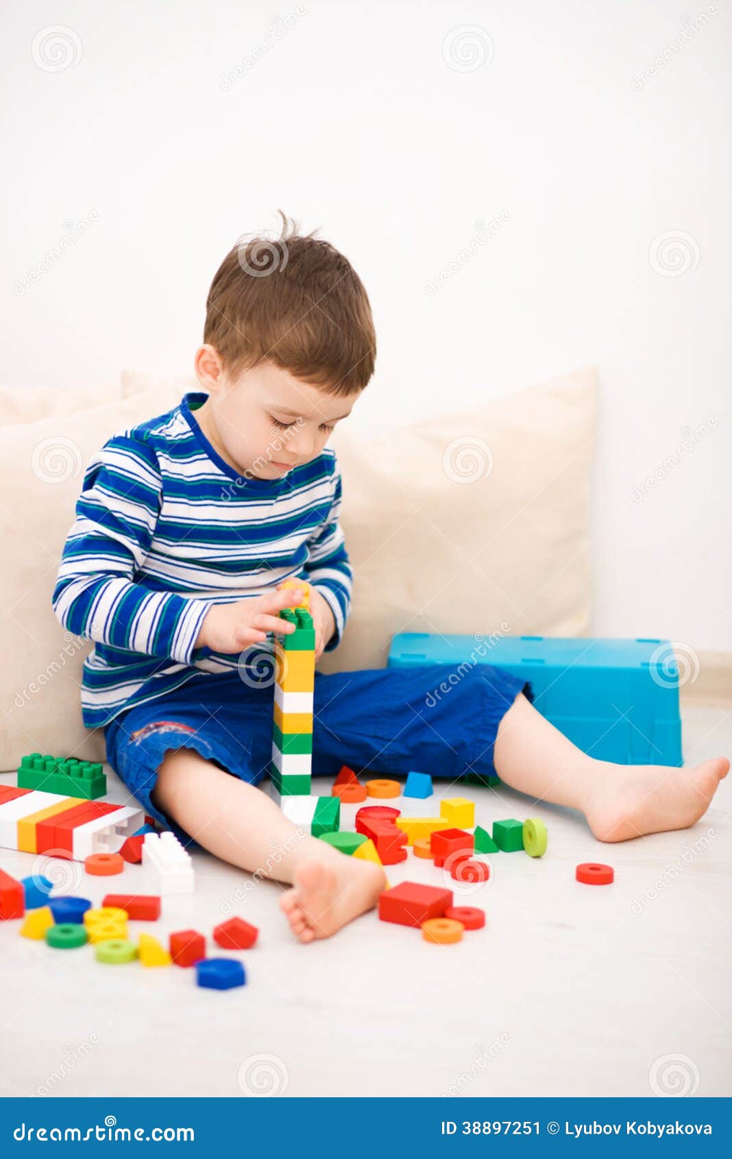 Boy is Playing with Building Blocks Stock Image - Image of indoors ...