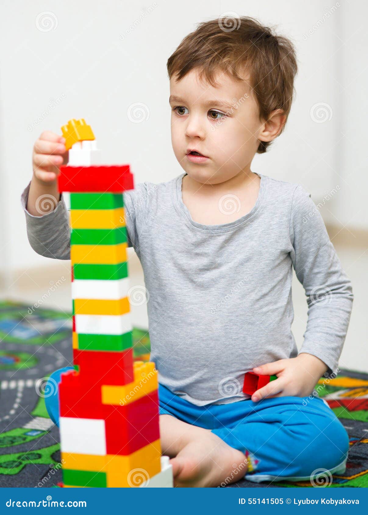 Boy is Playing with Building Blocks Stock Image - Image of game ...
