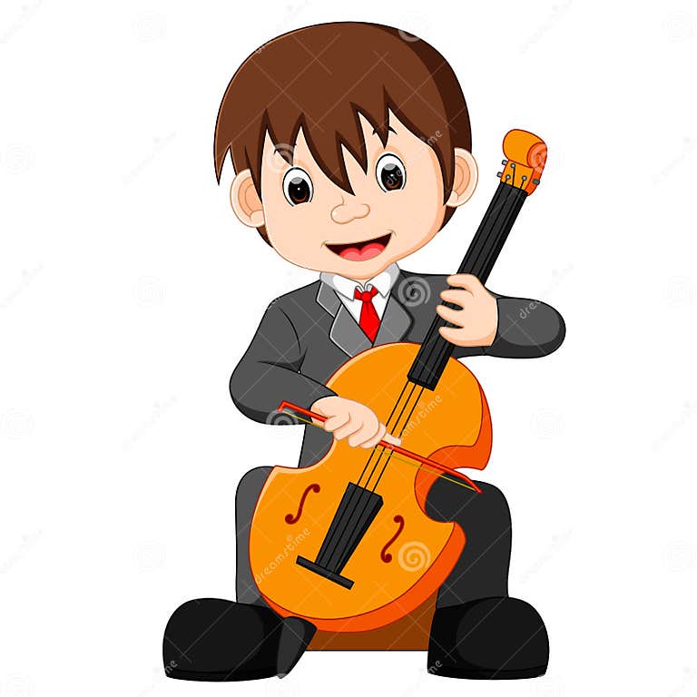 Boy playing cello cartoon stock vector. Illustration of melody - 93473751