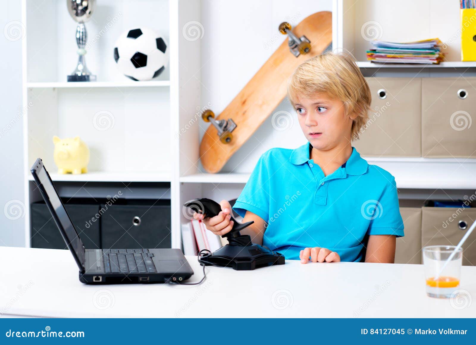 Boy is Playing Computer Game Stock Image - Image of home, portrait ...