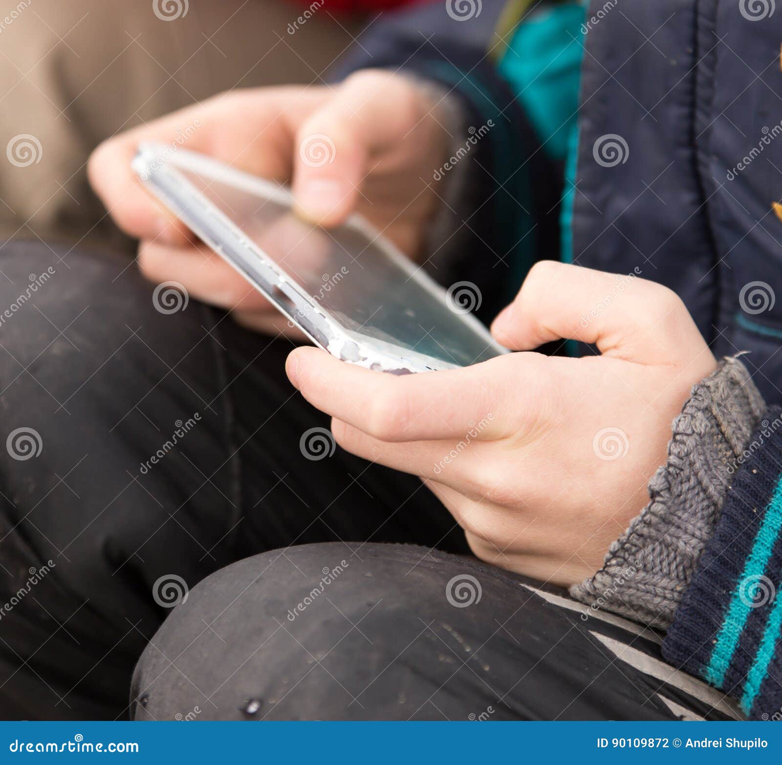 Boy Playing Computer Games on a Cell Phone Stock Photo - Image of play ...