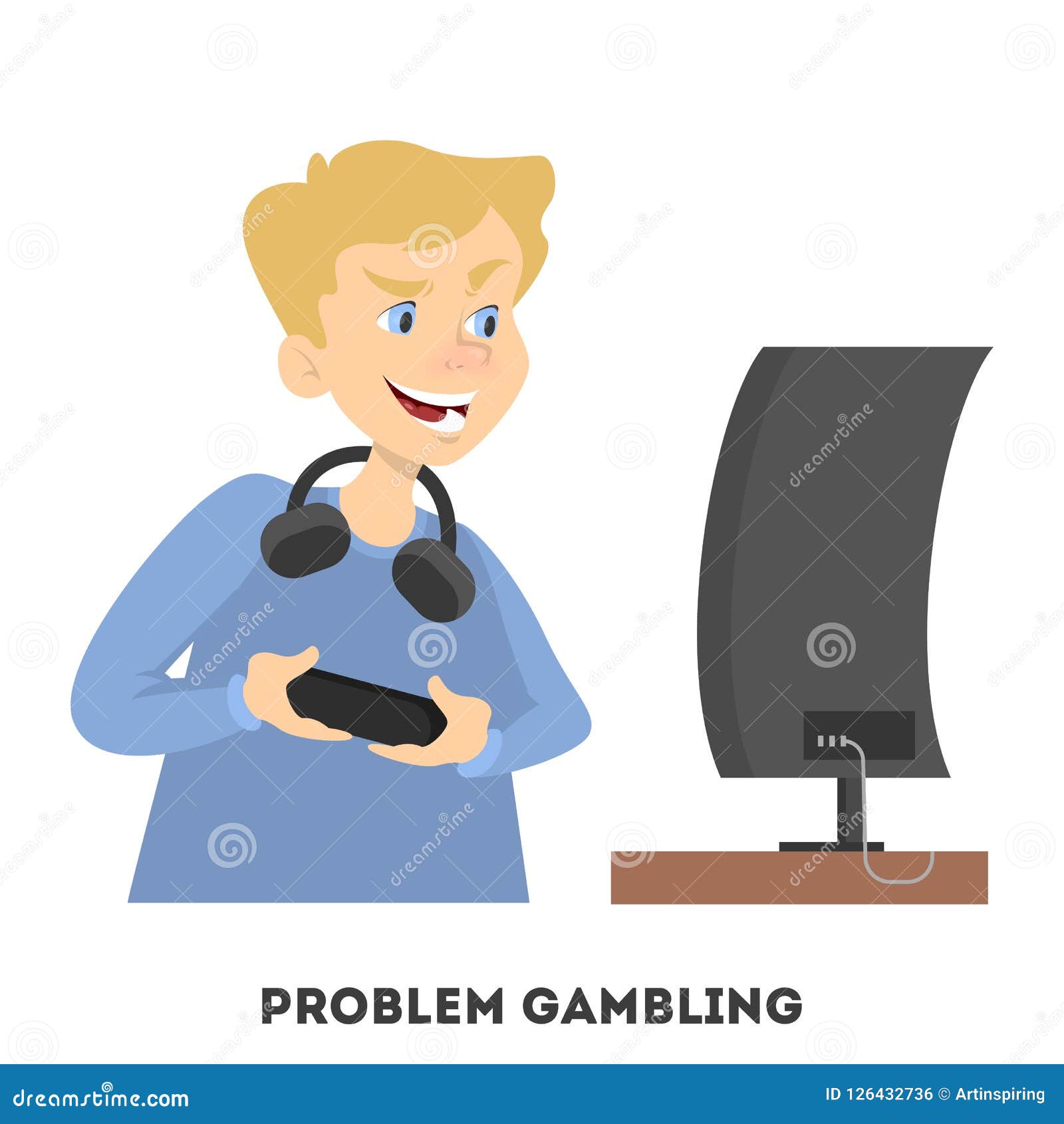 Boy Playing Computer Video Game with Controller. Stock Vector ...