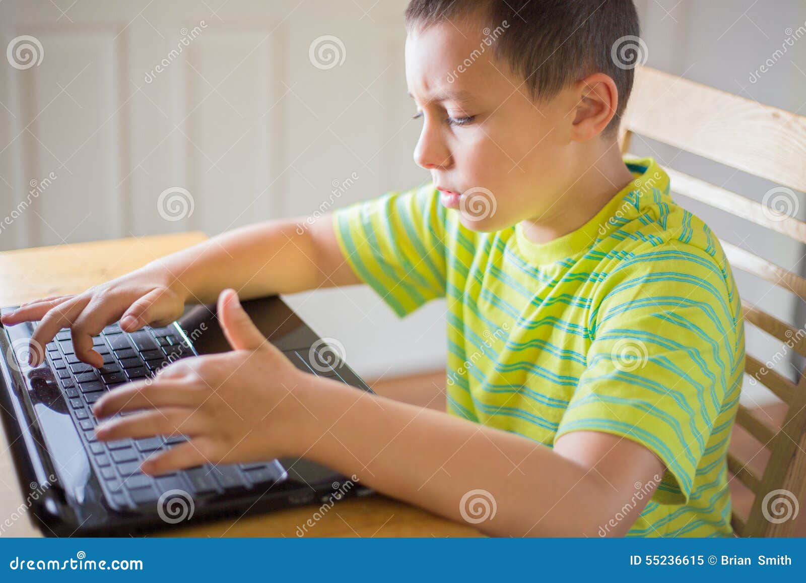 Boy playing on computer. stock image. Image of laptop - 55236615
