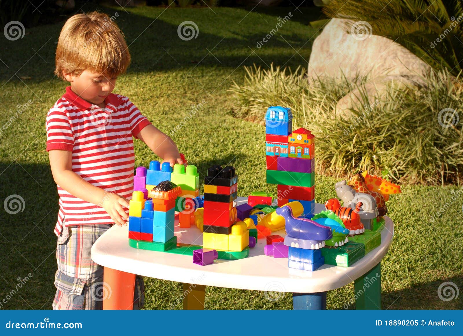 Boy with Construction Blocks Stock Image - Image of playtime, play ...