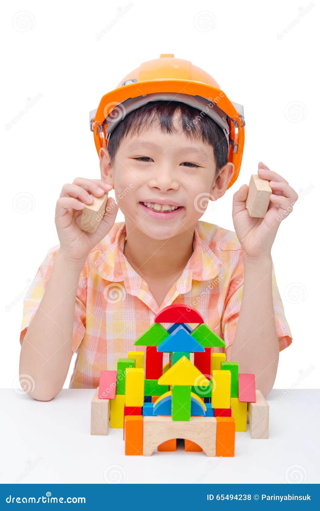 Boy Playing Construction Blocks Stock Photo - Image of brick, helmet ...