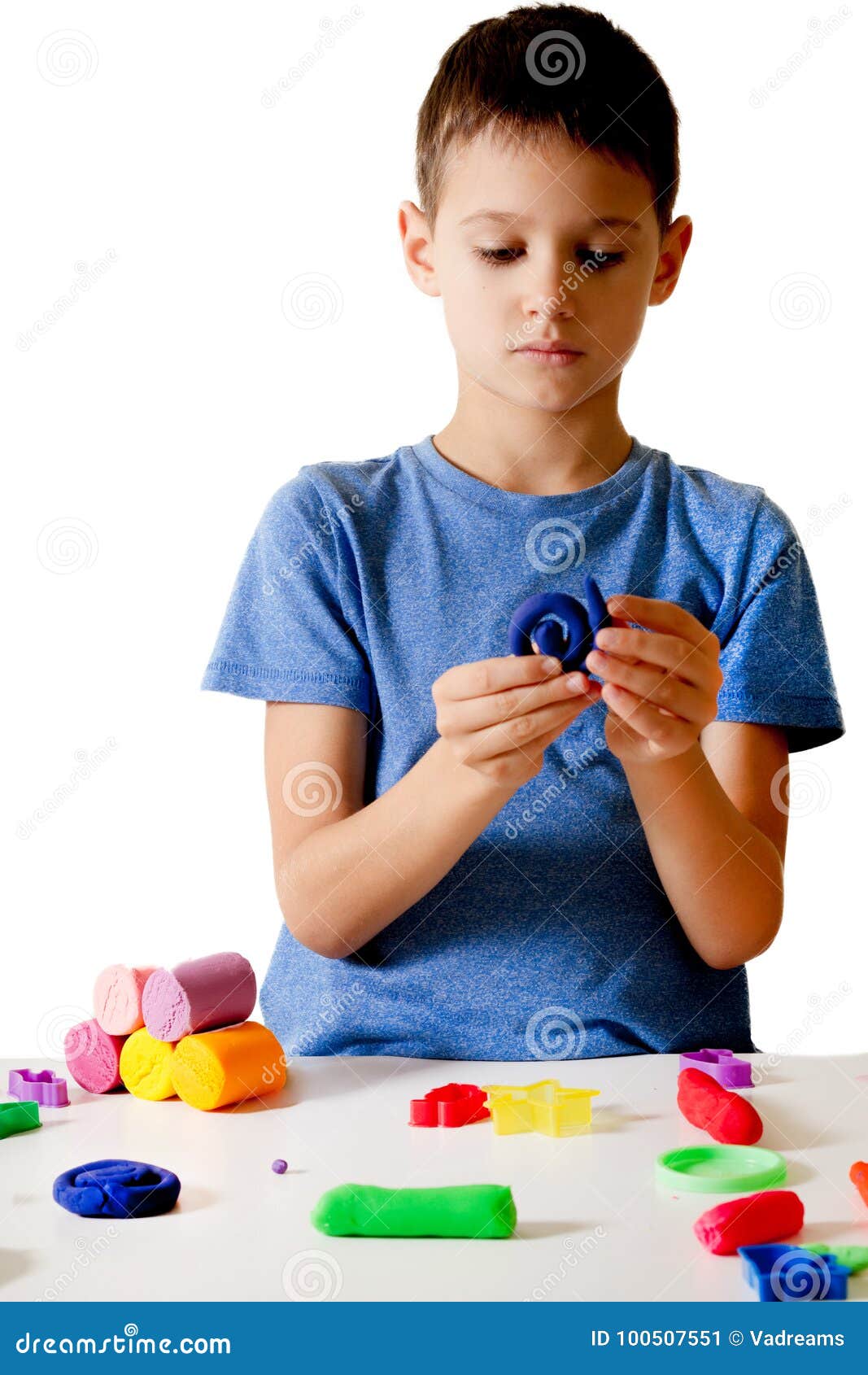 Boy Playing and Creating from Modeling Clay or Plasticine. Stock Image ...