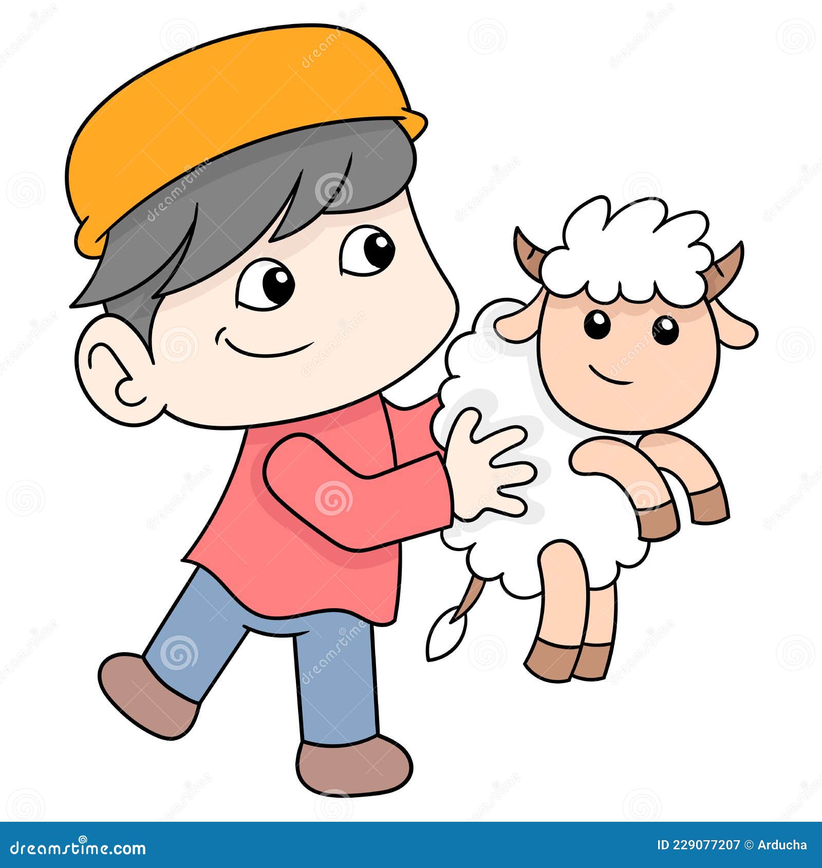 Boy Playing with Cute Lamb, Doodle Icon Image Kawaii Stock Vector ...